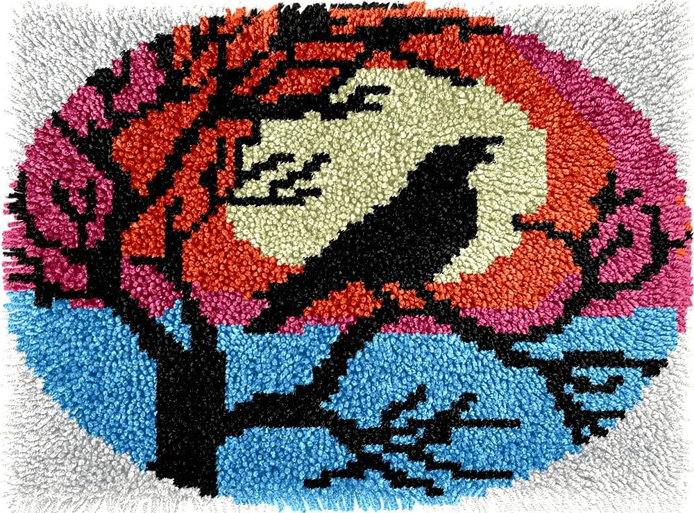 Crow Bird under Moon DIY Latch Hook Rug Kits DIY Cushion Tapestry ...