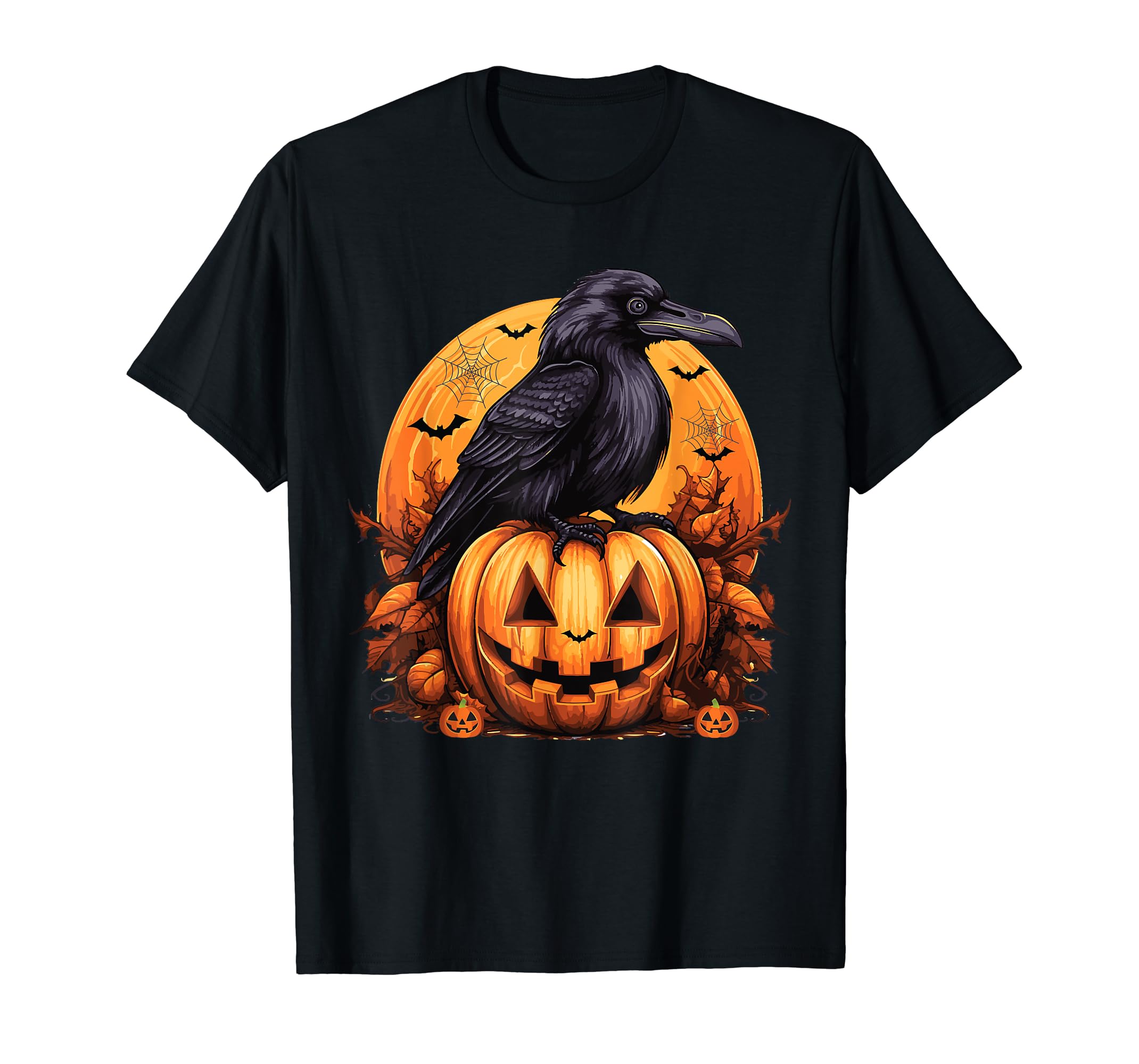 Crow Bird on Pumpkin Crow and Jack o lantern Halloween Party T-Shirt Black Tee - Walmart.com