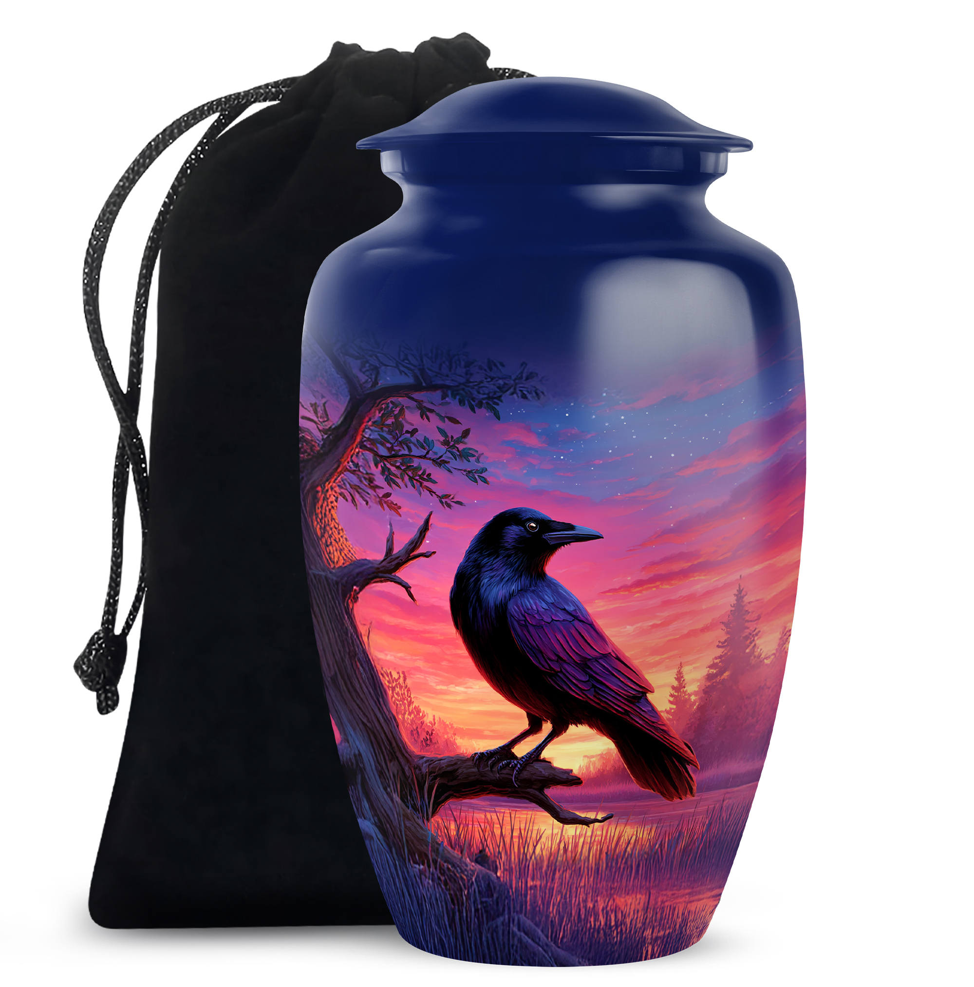 Crow Blue Cremation Urn For Adults Male - Decorative Funeral Urn For ...