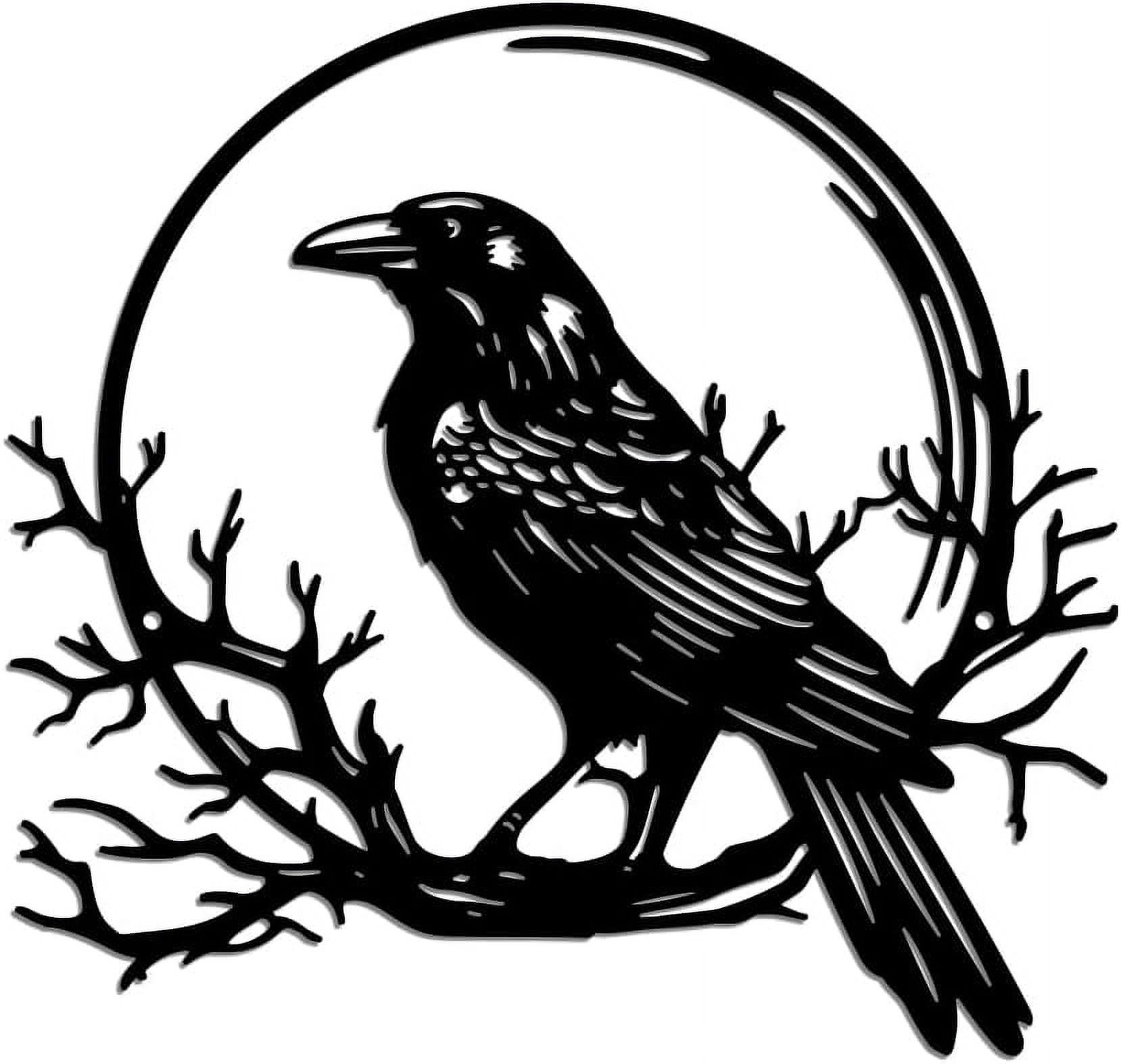 Crow on the Branch Metal Wall Art Decor Crow Moon Branch Wall ...