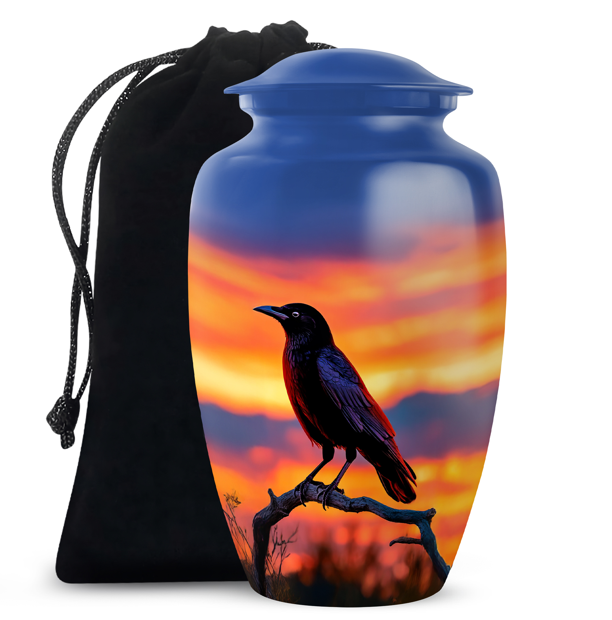 Crow Burial Urns For Adult Male - Blue Cremation Urn For Father - Large ...
