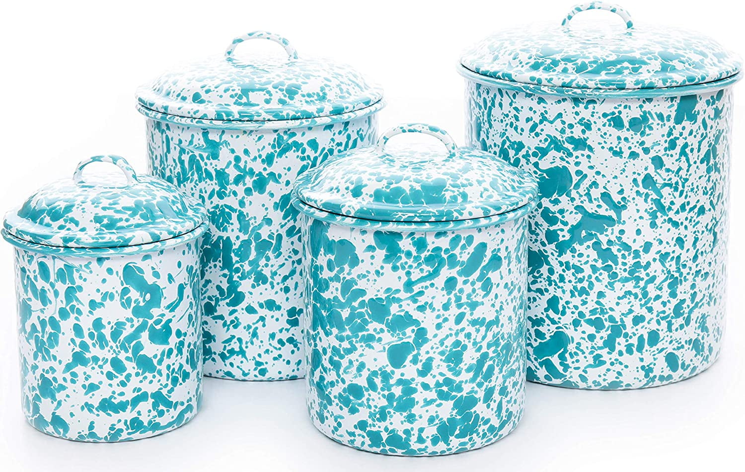 Crow Canyon Home Enamelware Canister Set, 4 piece, Turquoise/White ...