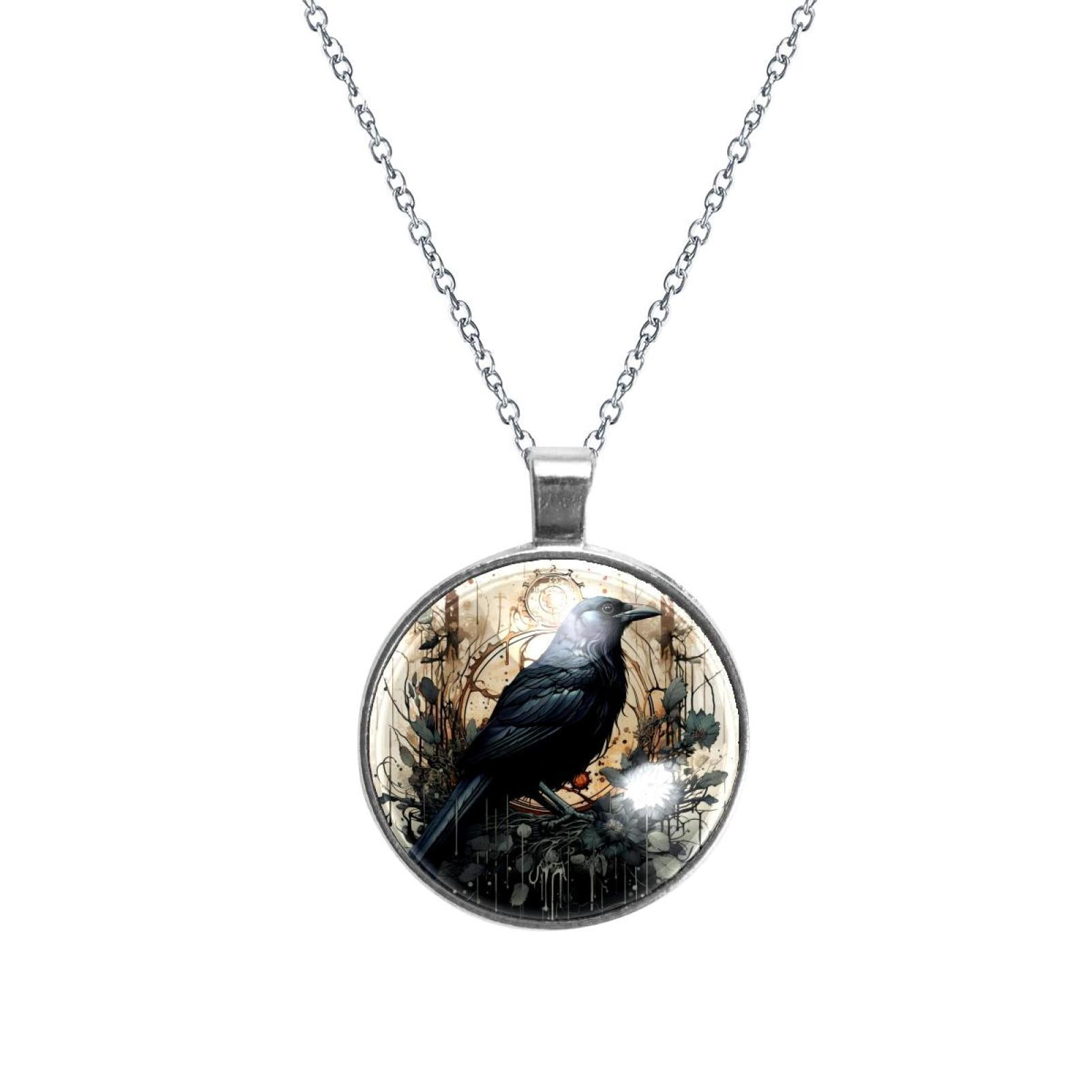 Crow Circular Glass Pendant Necklace - Women's Statement Necklaces ...