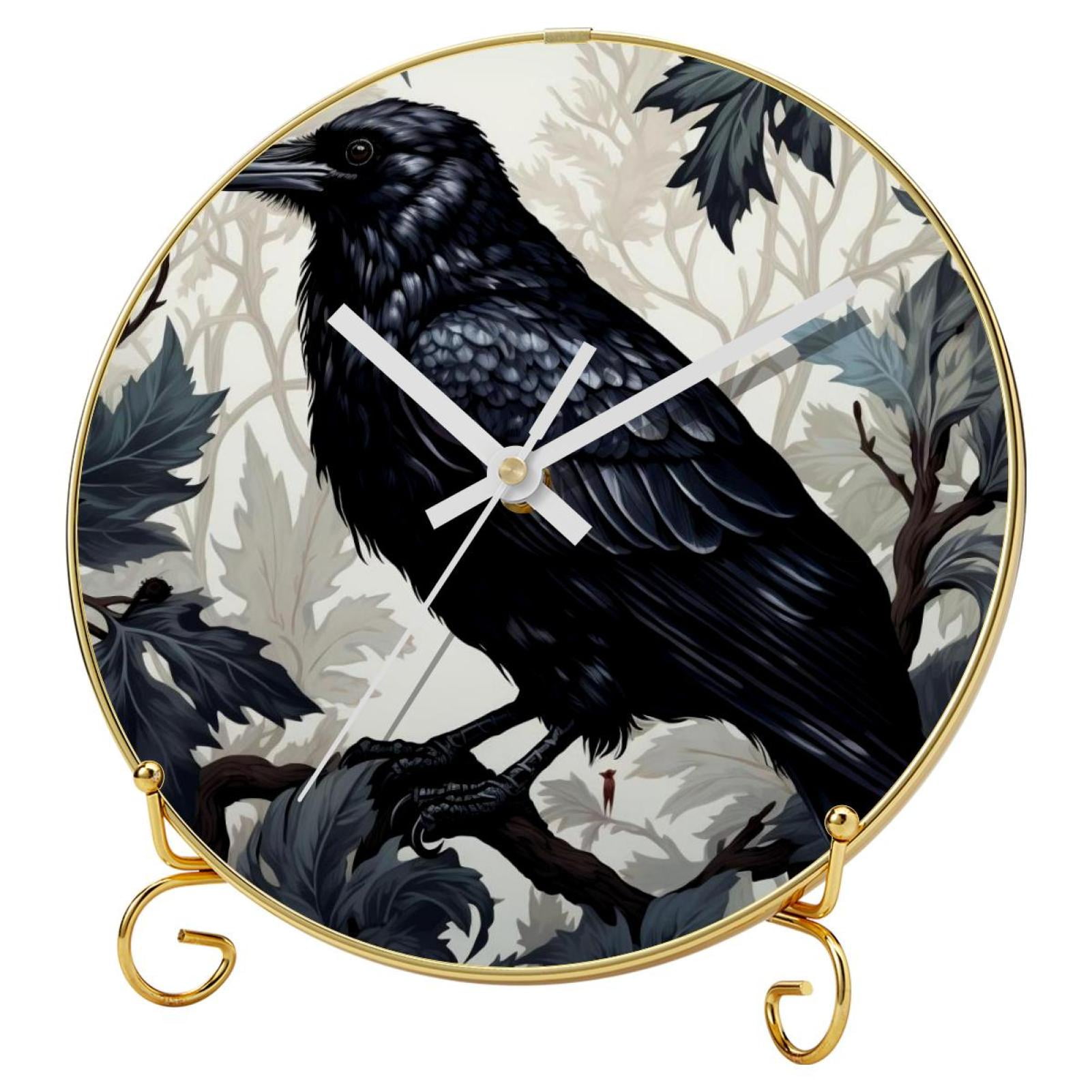 Crow Classic Round Wall Clocks with Printed Design, Hooks, and Gold ...