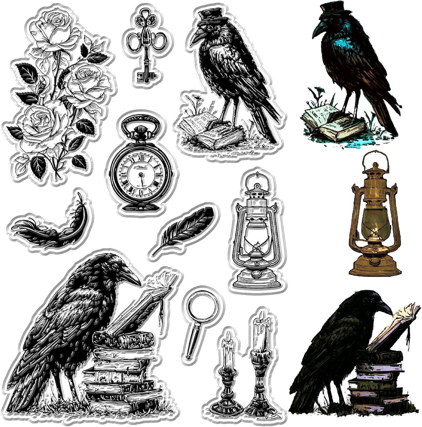 Crow Clear Stamps Books Raven Rubber Stamp Vinatge Retro Transparent ...