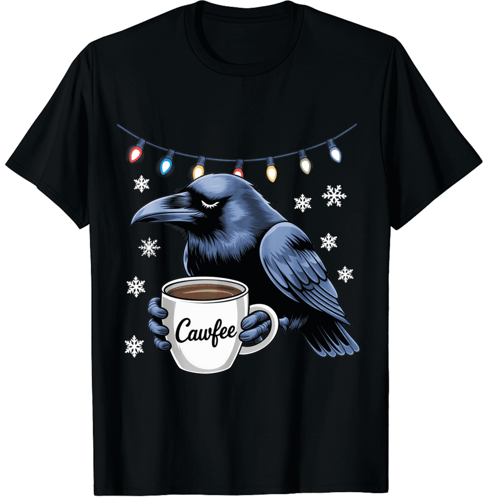 Crow Coffee Holiday Lights Snowflakes Black Short Sleeve T-Shirt for ...