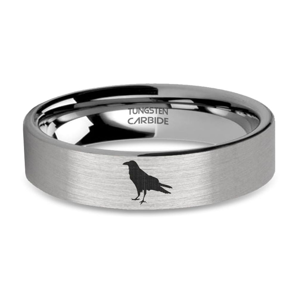 Crow Corvus Raven Engraved Brushed Silver Tungsten Wedding Band, 6mm ...