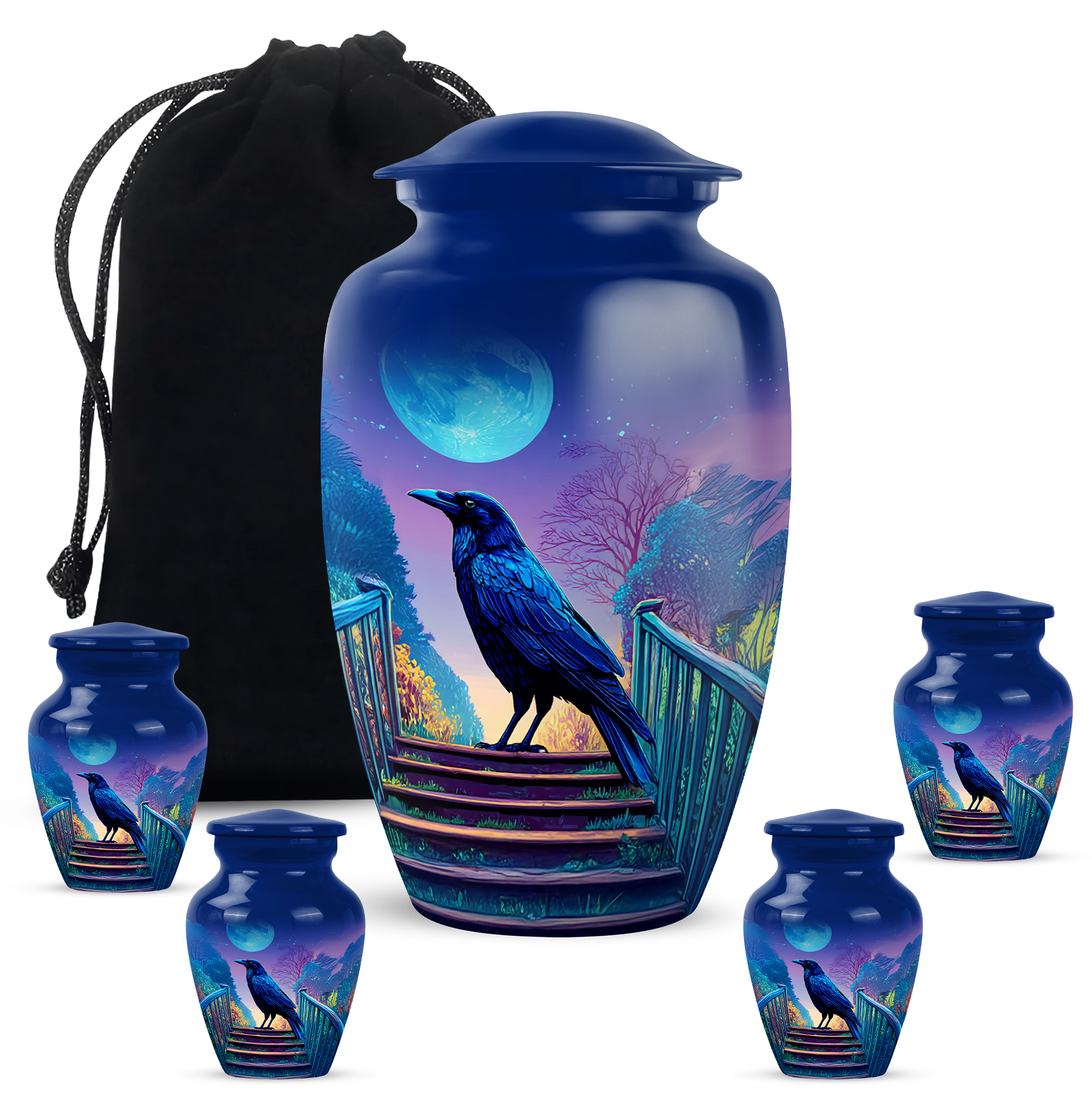 Crow Cremation Urns For Adult Ashes Women - 1 Large & 4 Keepsake ...