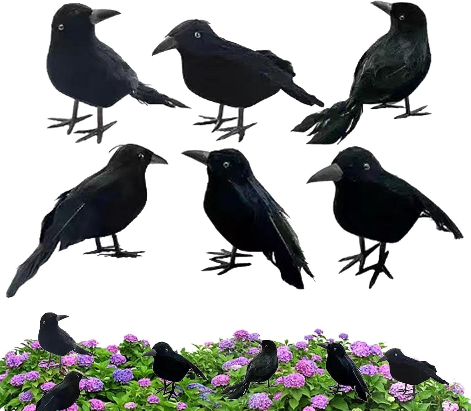 Crow Decorations,6 PCS Realistic Feathered Crows Fly and Stand Black ...