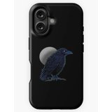 Crow Design in Blue and Light Green with Full Moon iPhone Case 11 to 16 ...
