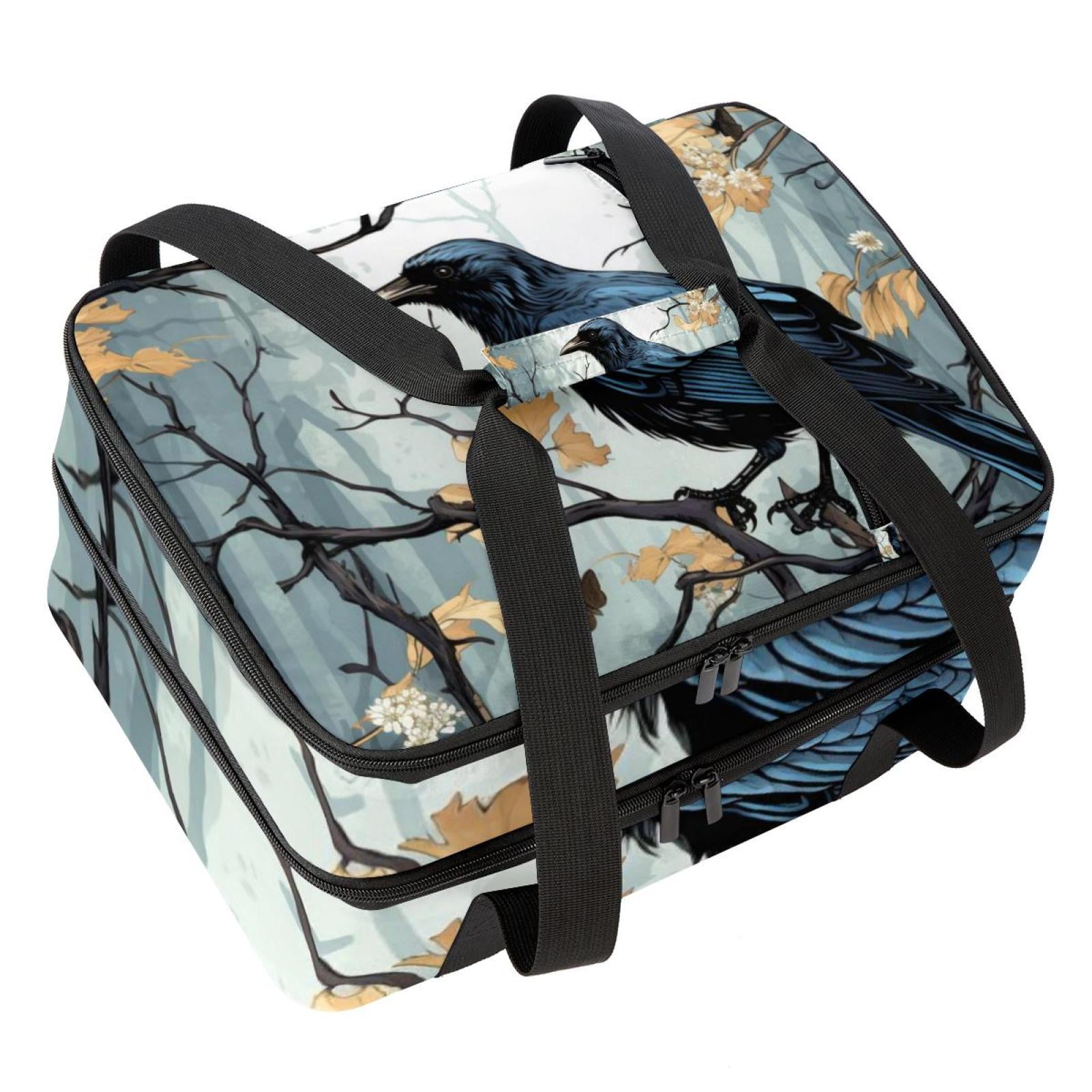 Crow Double Layered Insulated Lunch Bag with Two Compartments, Large ...