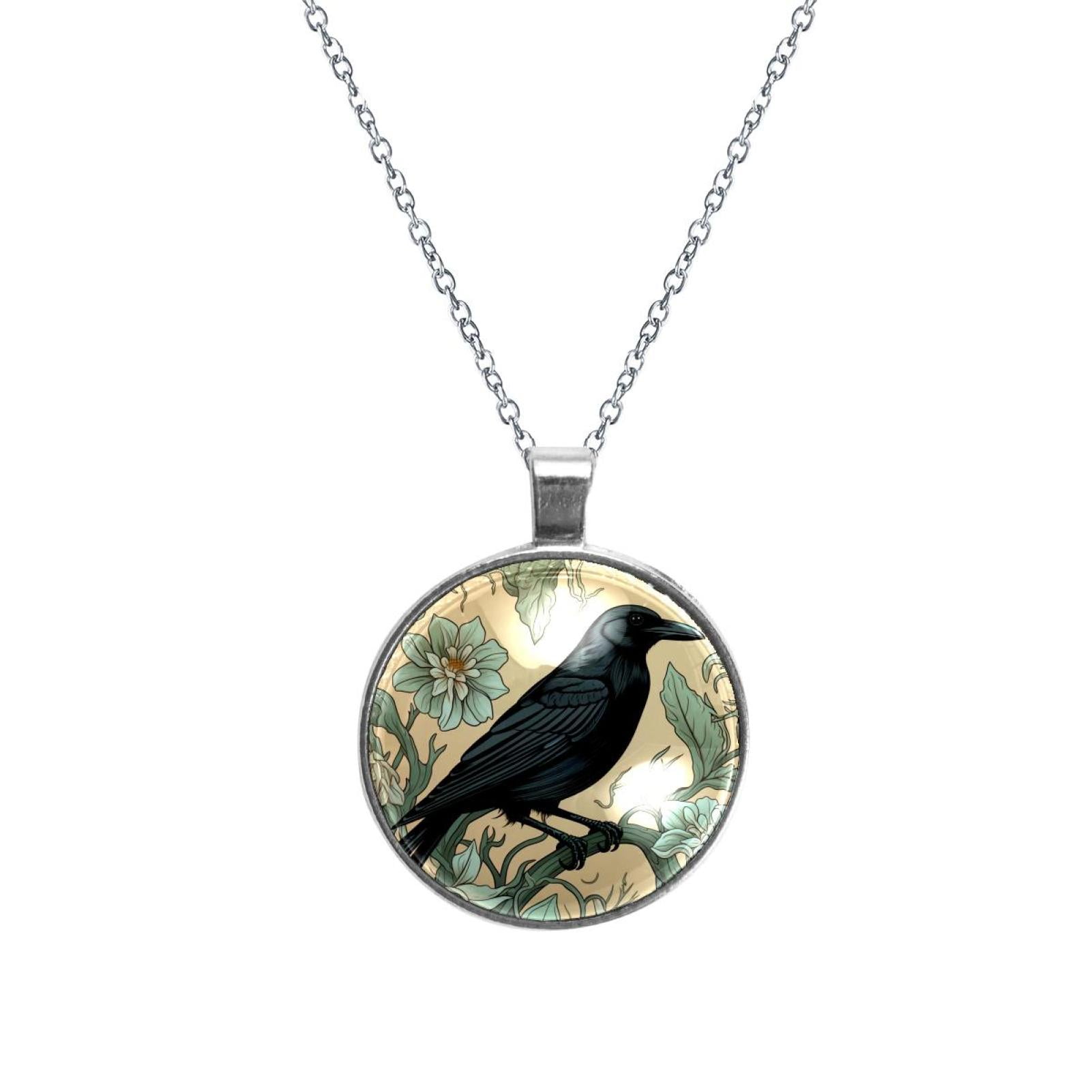 Crow Elegant Circular Glass Pendant Necklace - Womens Necklaces ...
