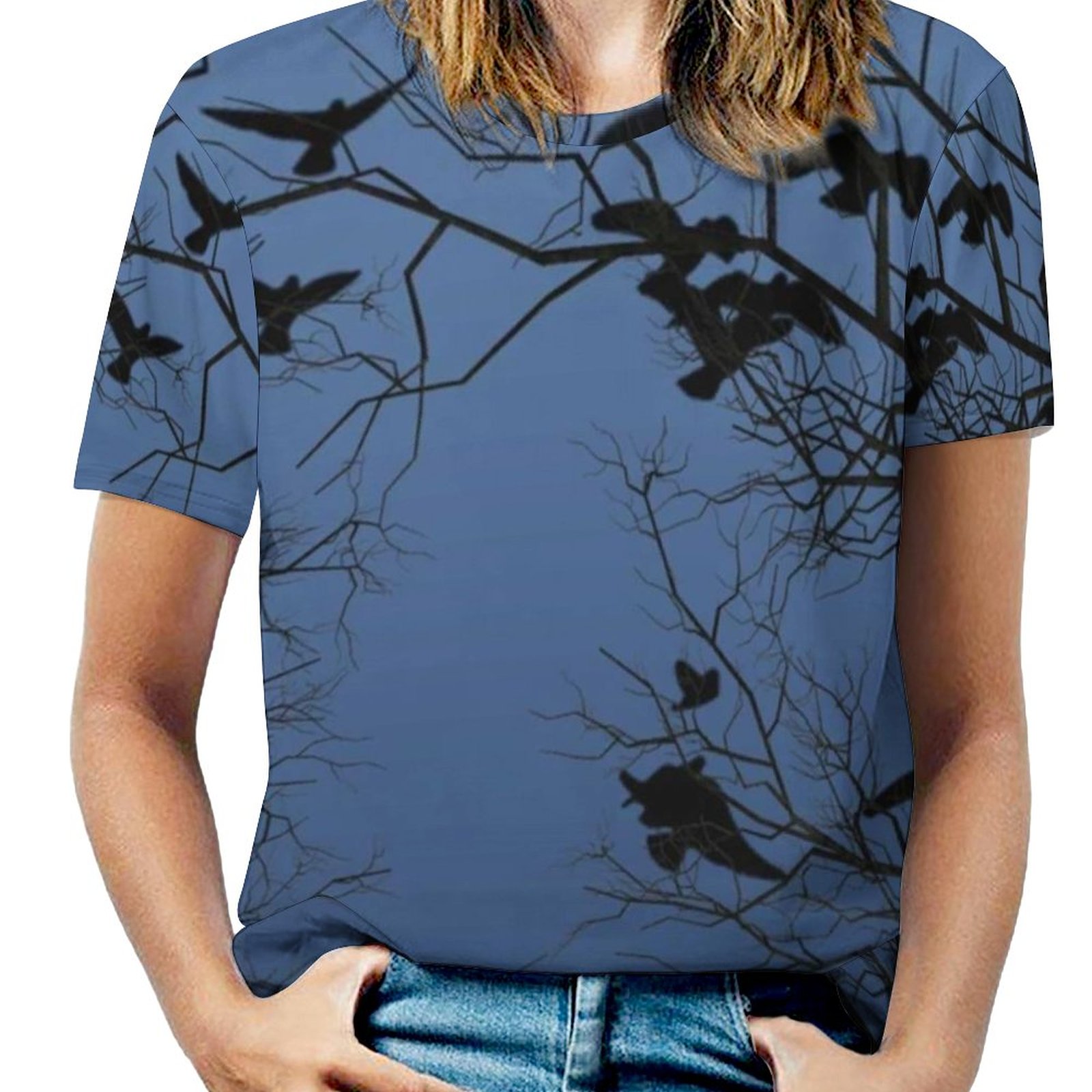 Crow Flock Women'S T-Shirt New Fashion Printed Zipper V-Neck Short ...