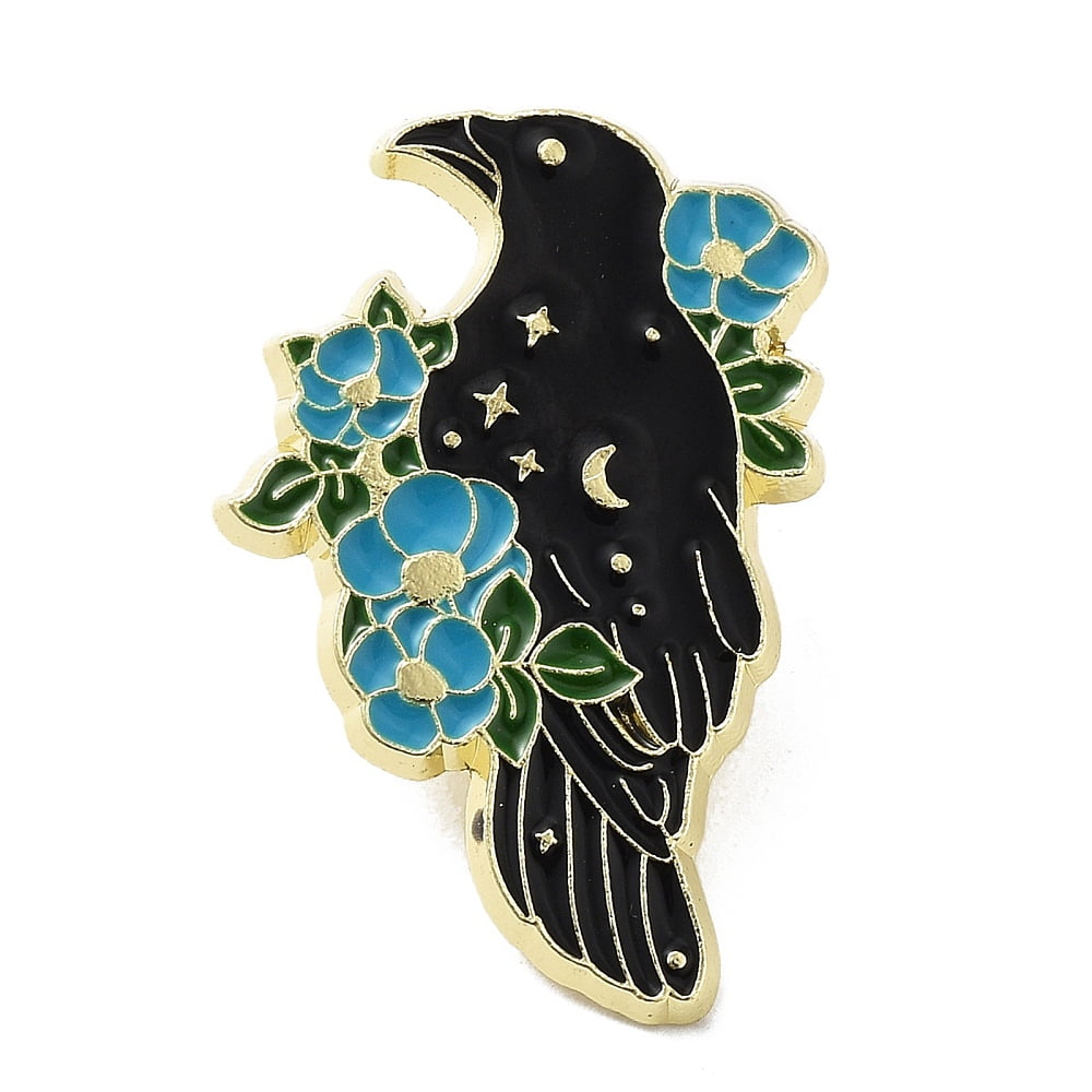 Crow & Flower Enamel Pins Light golden Alloy Brooch for Backpack ...