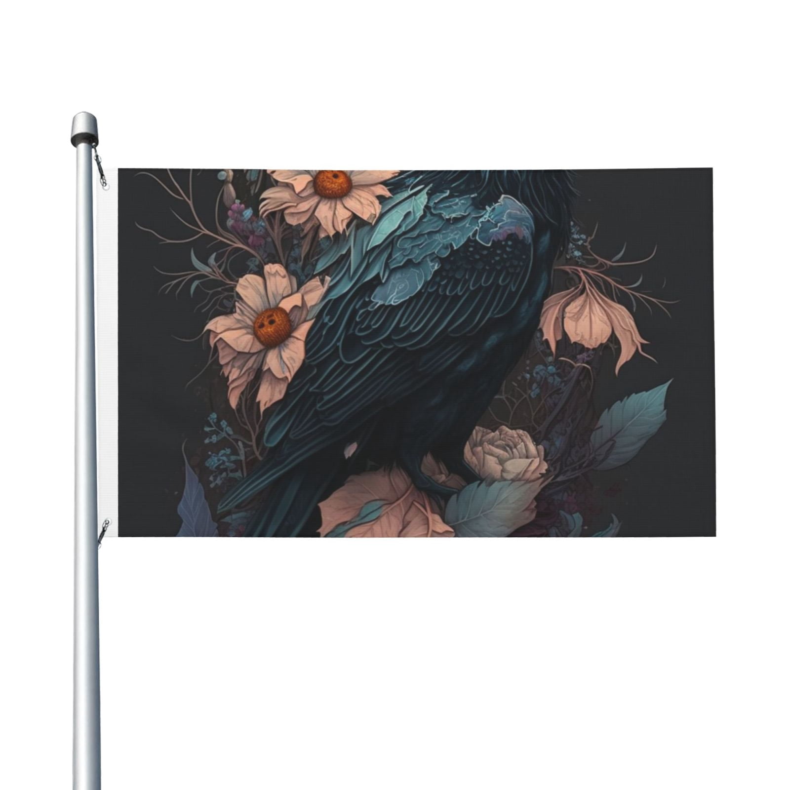 Crow Flowers Raven Gothic Flag 3X5 Ft Garden Yard House Flags Banner ...