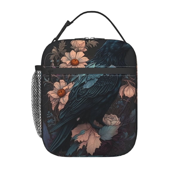 Crow Flowers Raven Gothic Lunch Box Bag Insulated Lunchbox Reusable ...