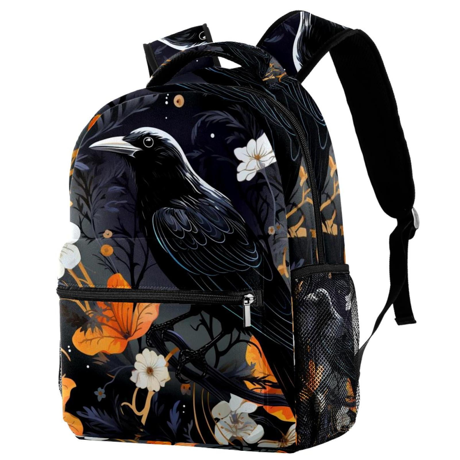 Crow Flowers White Golden Casual Backpacks Lightweight Premium Backpack ...