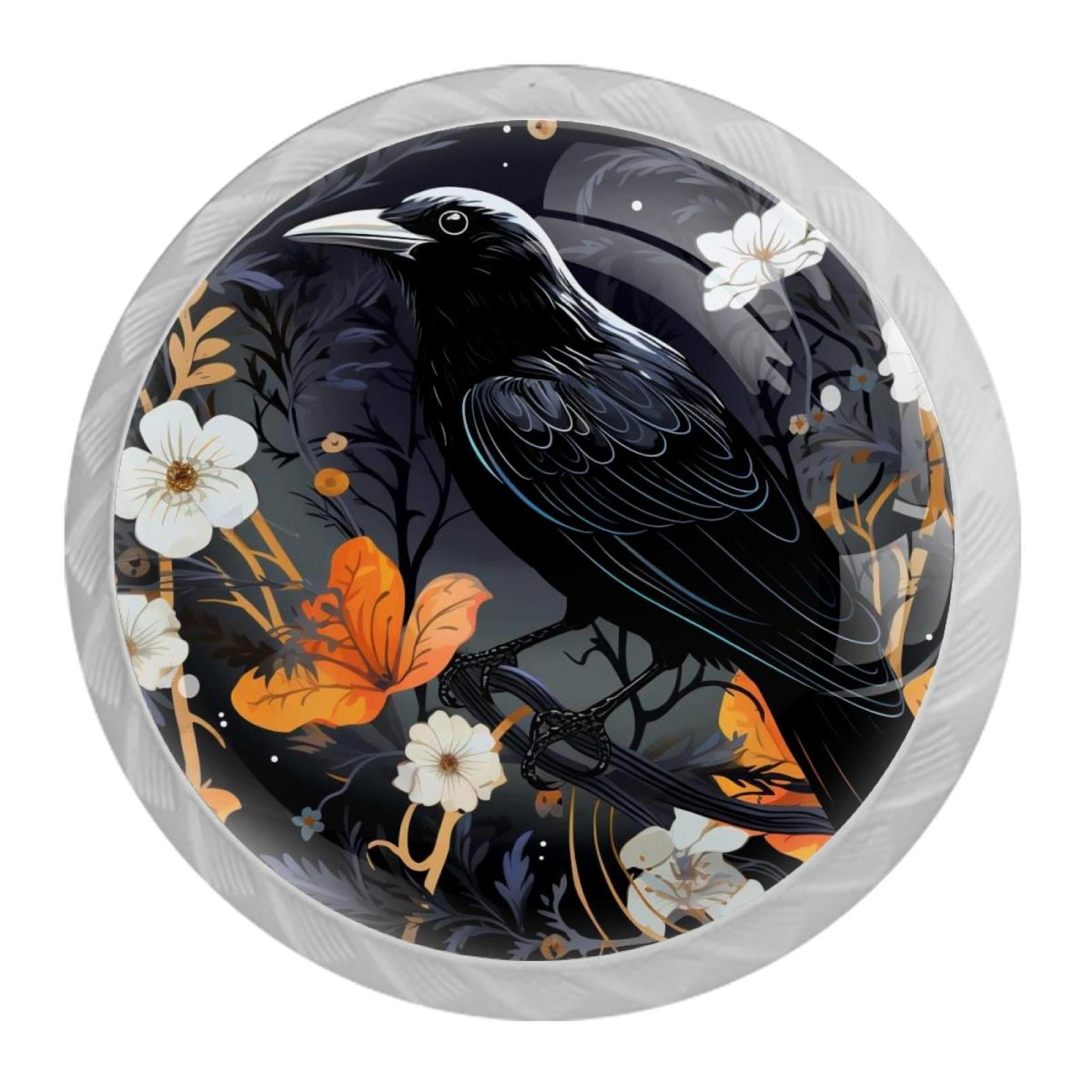 Crow Flowers White Golden Drawer Knobs, 4 Piece Set Decorative Kitchen ...