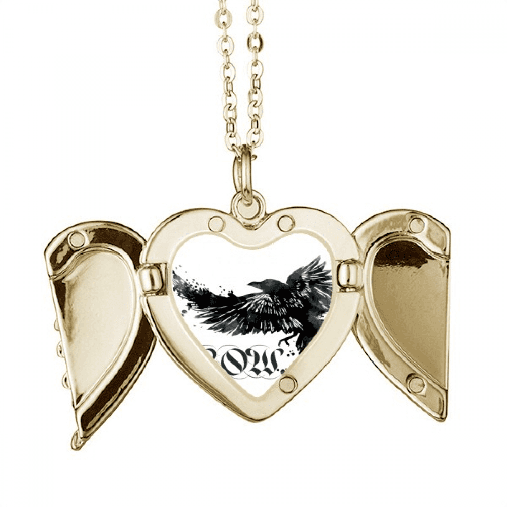 Crow Flying Letter Gothic Wings Folded Wings Peach Heart Pendant ...