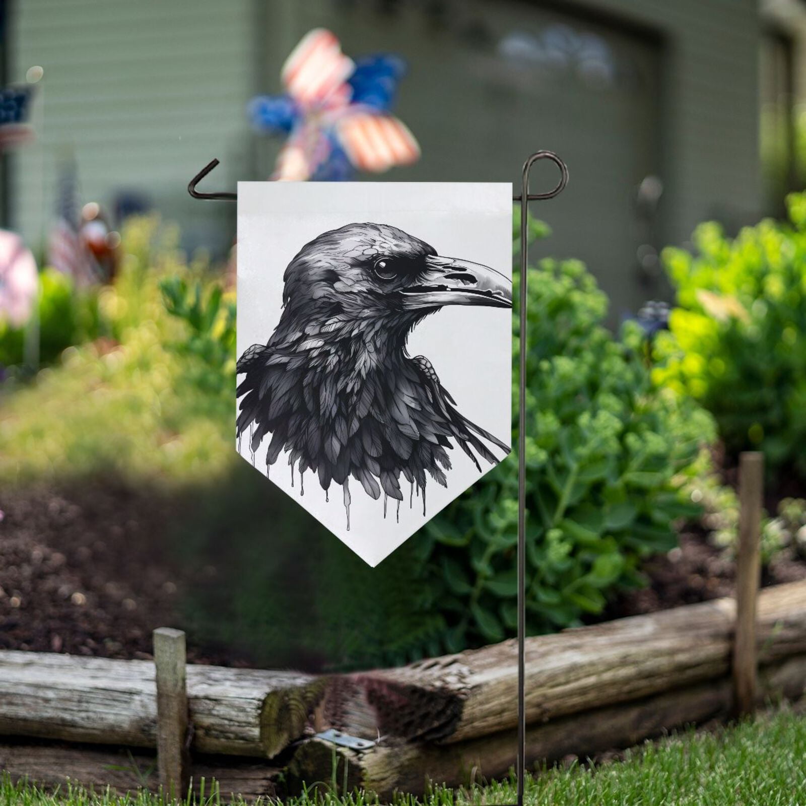 Crow Head Bird Garden Flag 18" x 12.5" Double Sided Yard Lawn Outdoor ...