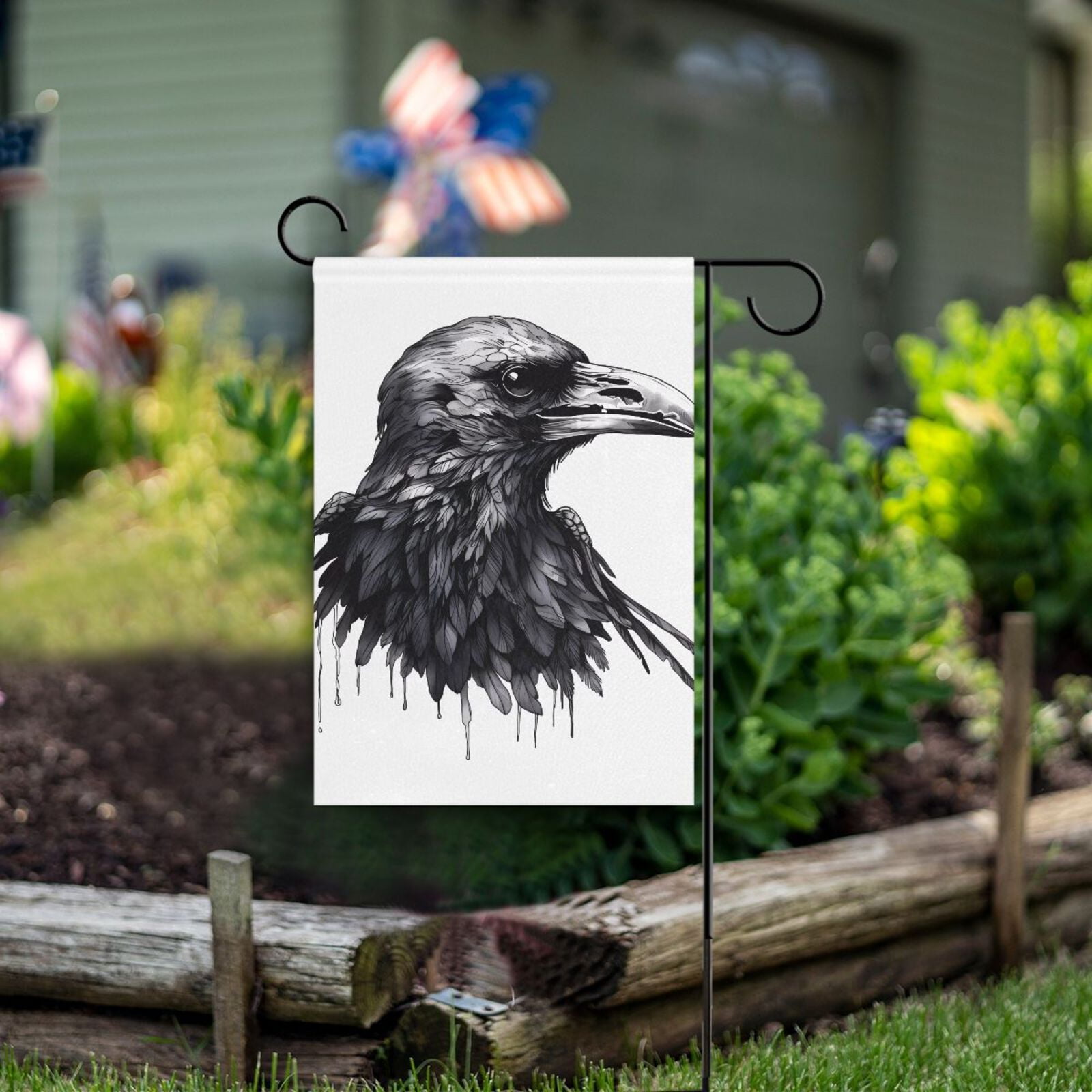 Crow Head Bird Garden Flag Double Sided Outdoor Banners for Courtyard ...