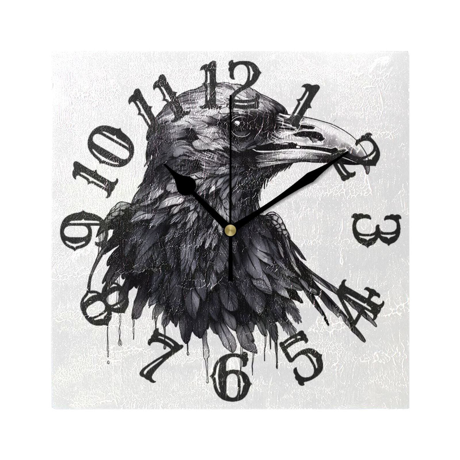 Crow Head Bird Wall Clock Square Silent Non Ticking Battery Operated ...