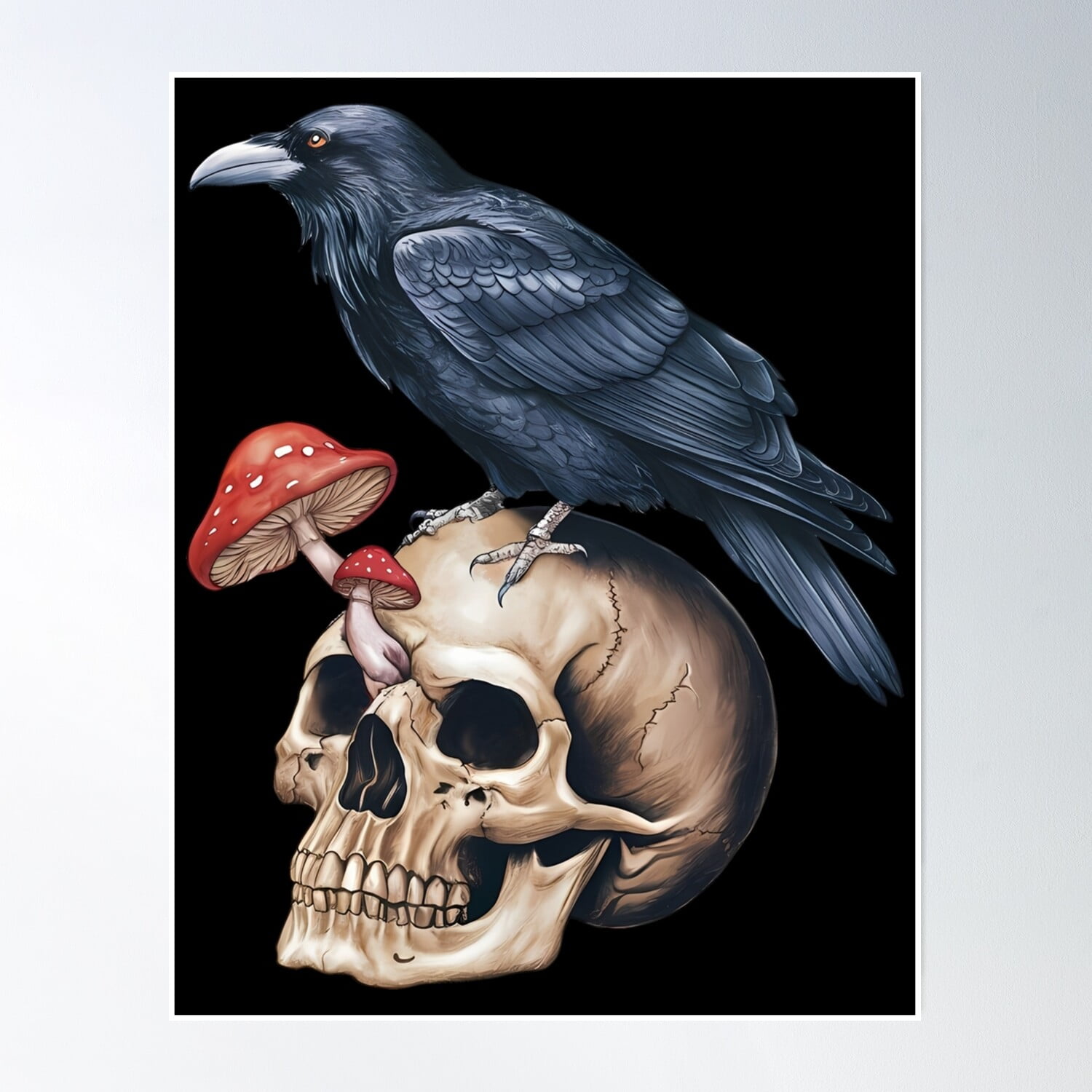Crow And Head Bone With Red Mushrooms - Murder Raven Dark Academia ...