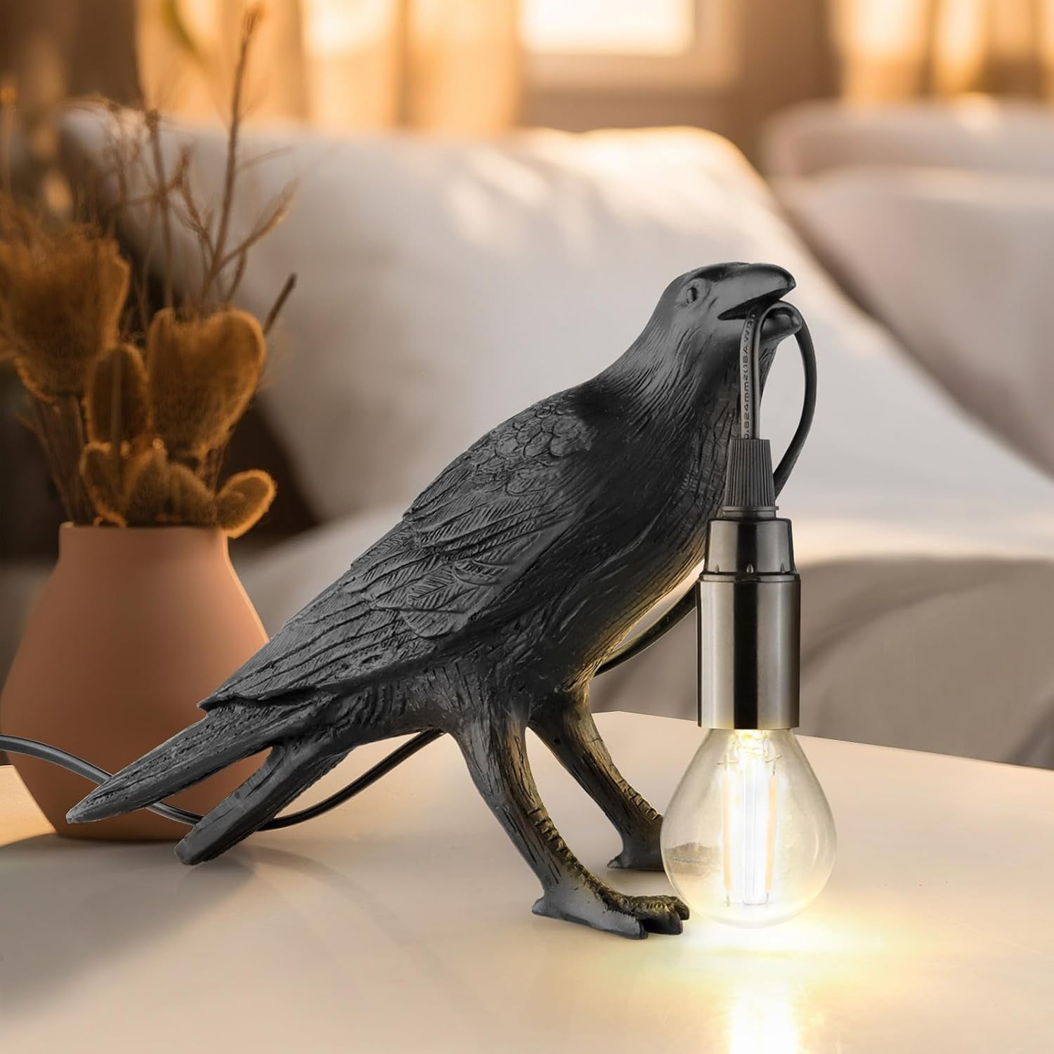 Crow Lamp, Raven Table Lamp with Bulb, Bird Desk Lamp, Gothic Home ...
