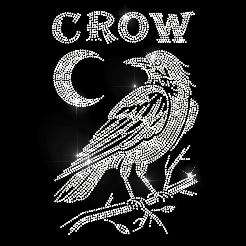Crow Moon Rhinestone Iron on Hotfix Transfer Decal Raven Tree Branch ...