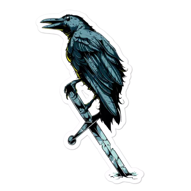 Crow On Sword Sticker Spooky Halloween Phone Decal Water Bottle ...