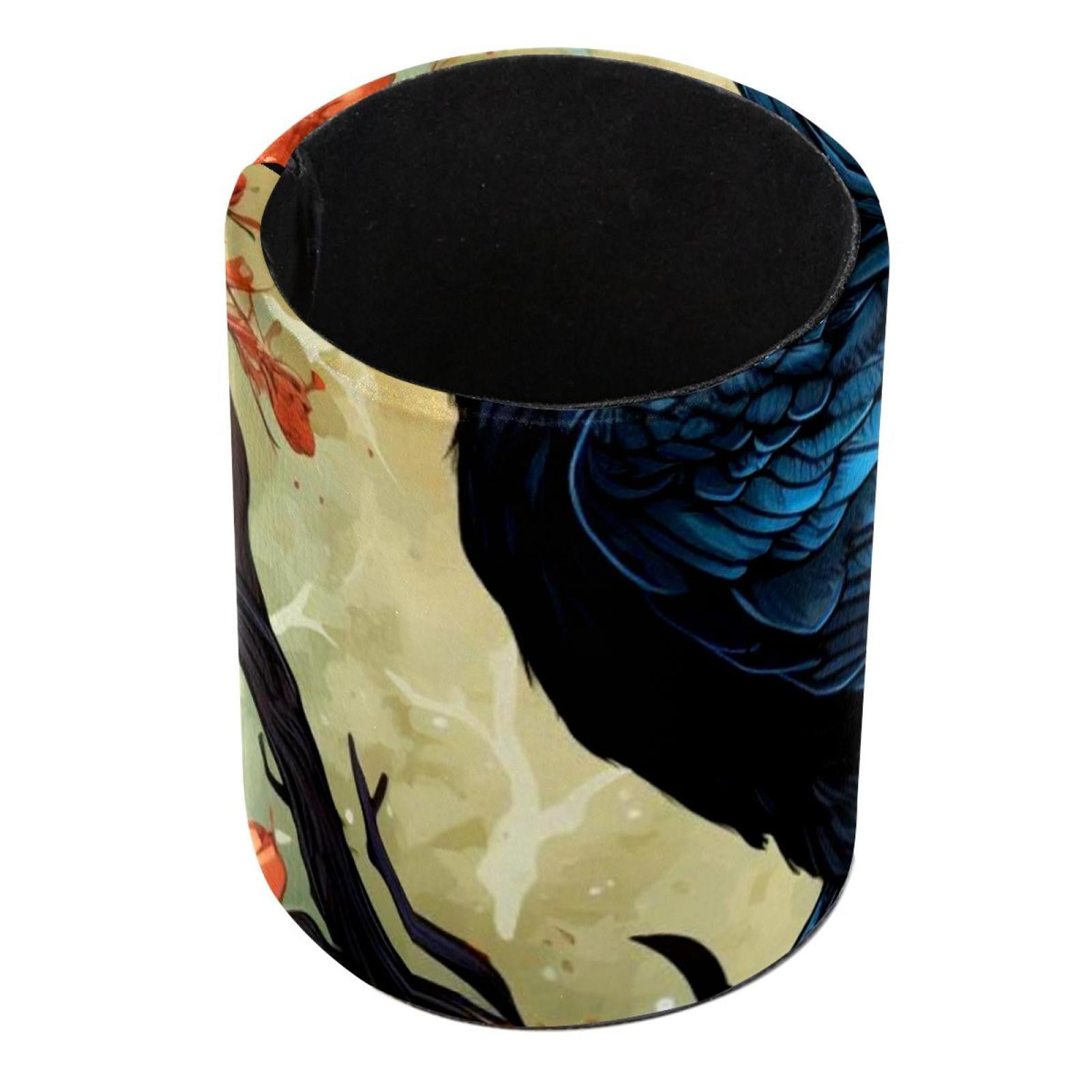 Crow PVC Leather Pen Holder Cylinder Organizer with Flannel Lining - 3 ...