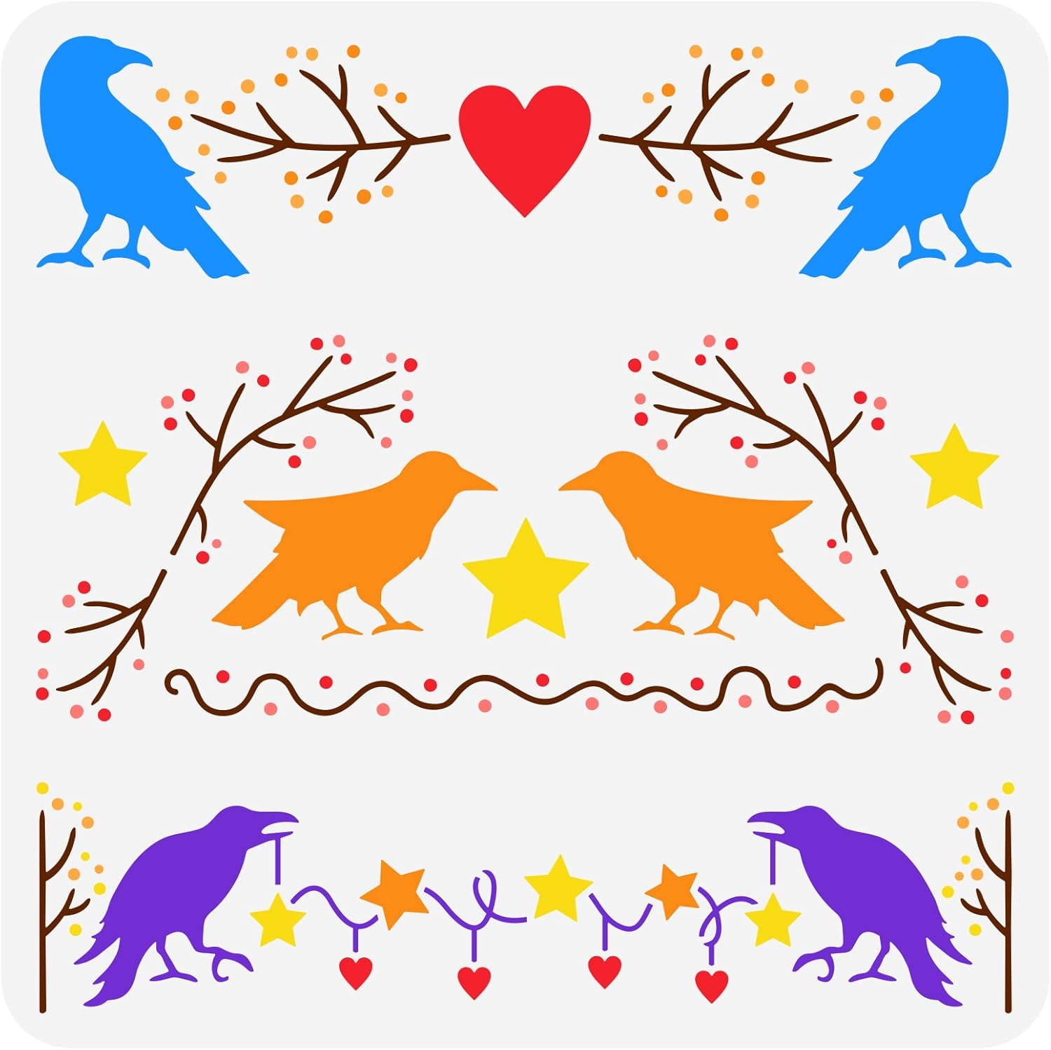 Crow Painting Stencil 11.8x11.8inch Reusable Crow Border Pattern ...