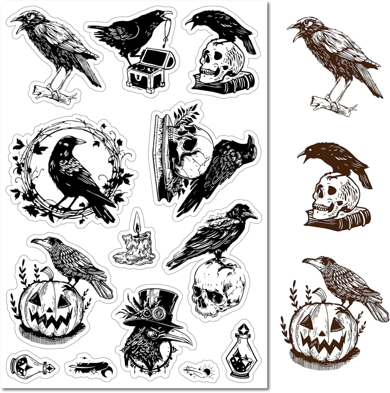 Crow Pumpkin Clear Rubber Stamp Raven Vintage Transparent Silicone ...