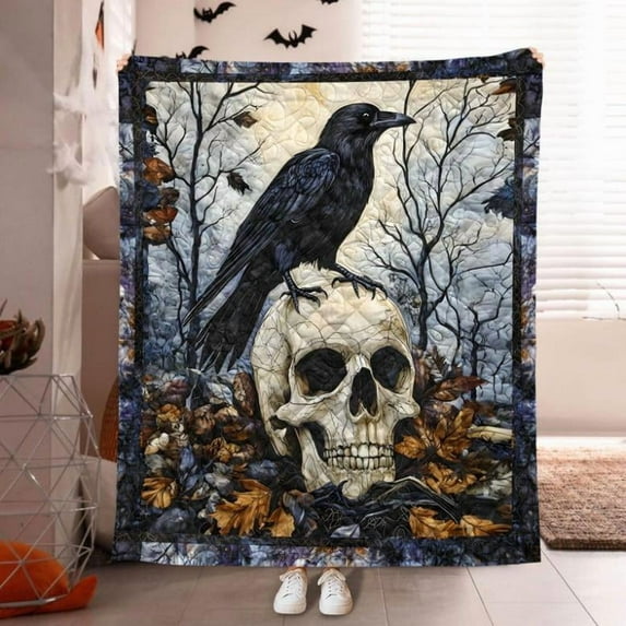 Crow Quilt Blanket, Raven Decor, Autumn Vibes Decor, Spooky Season Gift ...