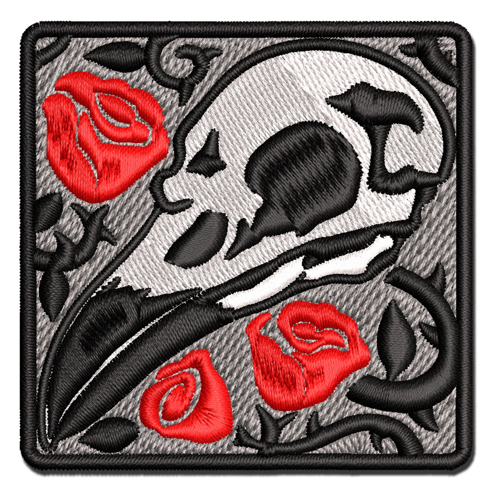 Crow Raven Bird Skull with Roses Applique Multi-Color Embroidered Iron ...