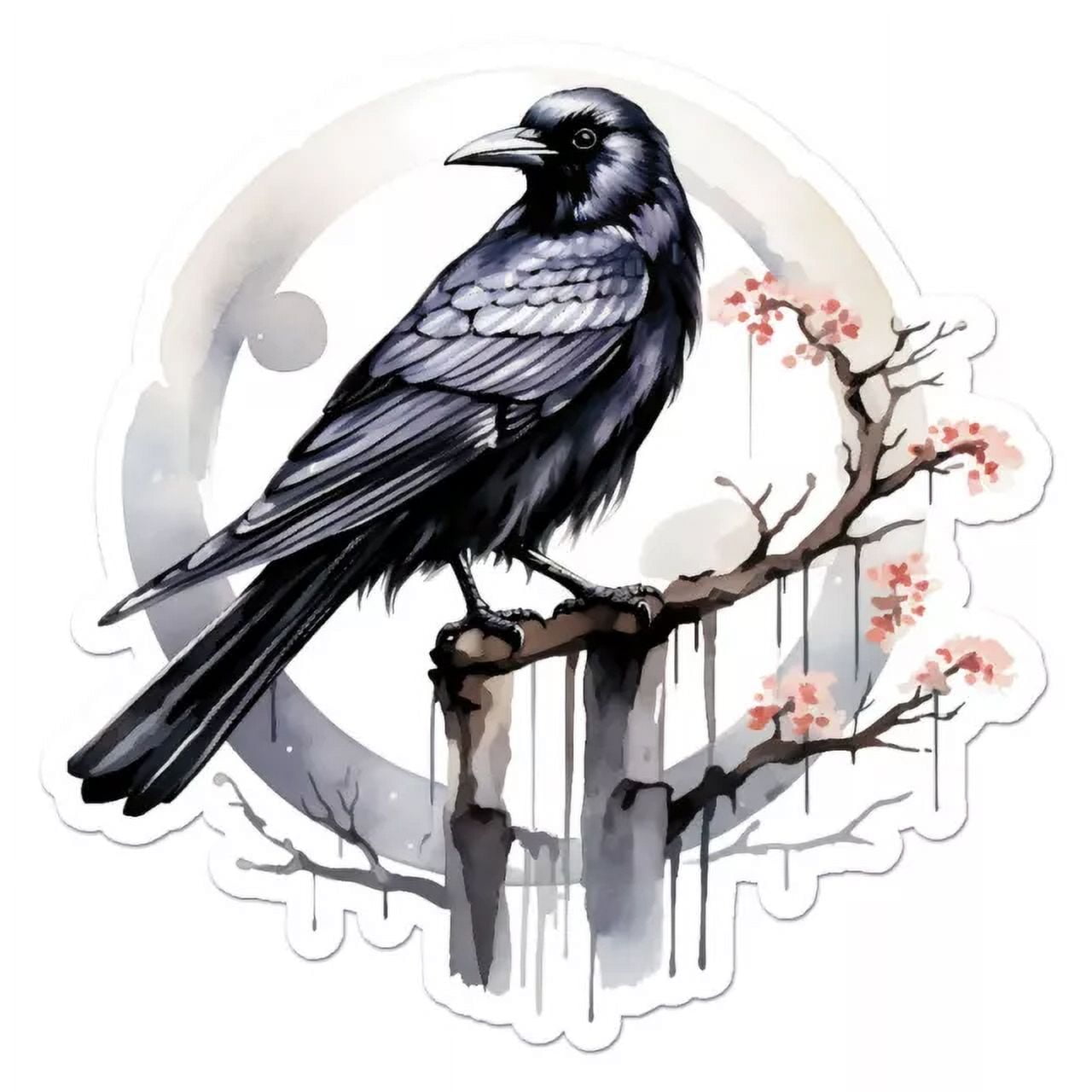 Crow Raven Blossoms Sticker Phone Decal Water Bottle Stickers Car ...