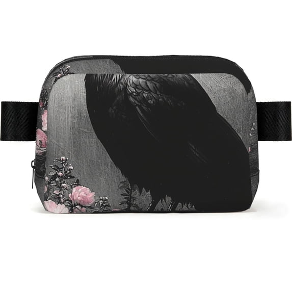 Crow Raven Flowers Full Moon Black Square Fanny Pack Fashion Belt Bag ...