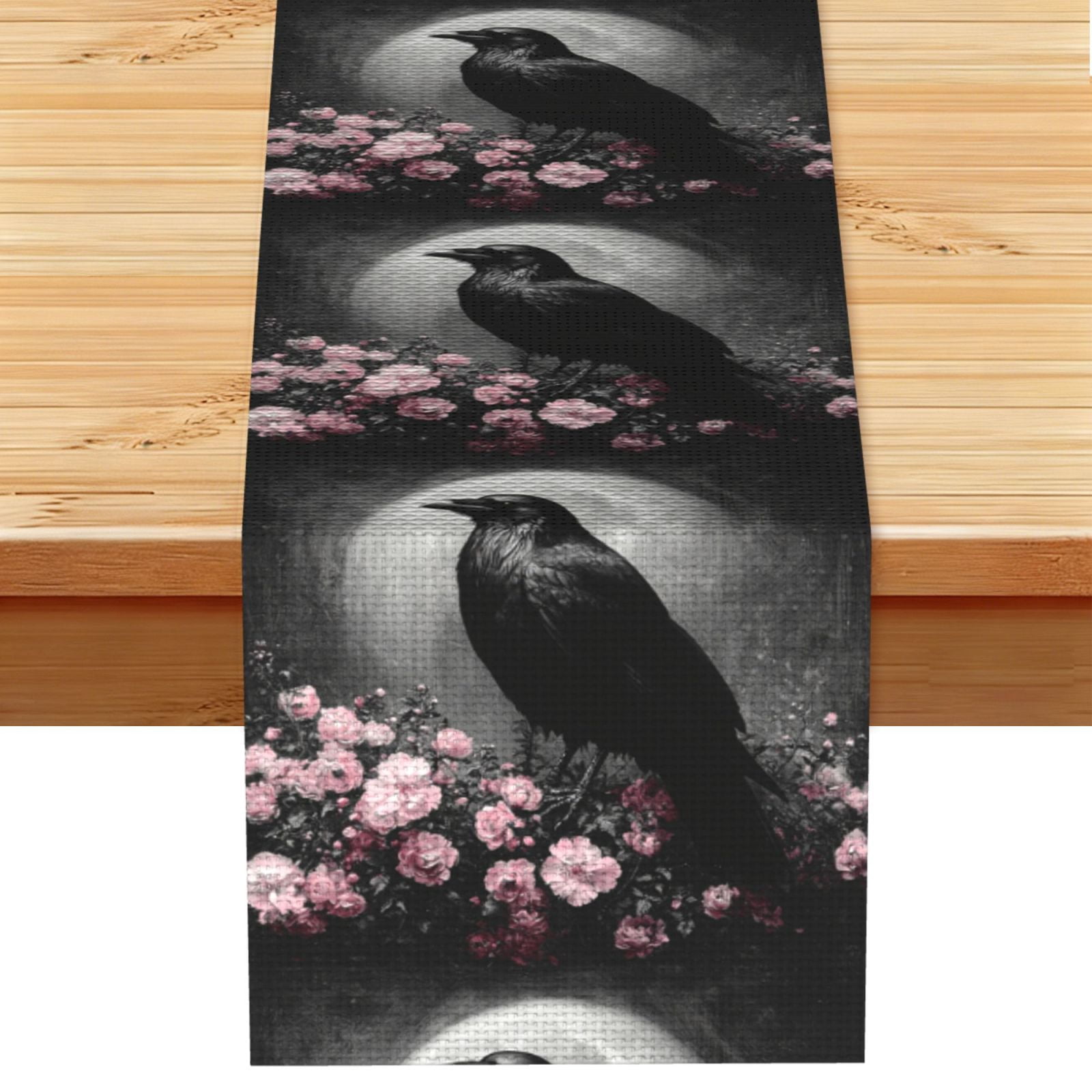 Crow Raven Flowers Full Moon Black Table Runner 13x72 Inch for Dining ...