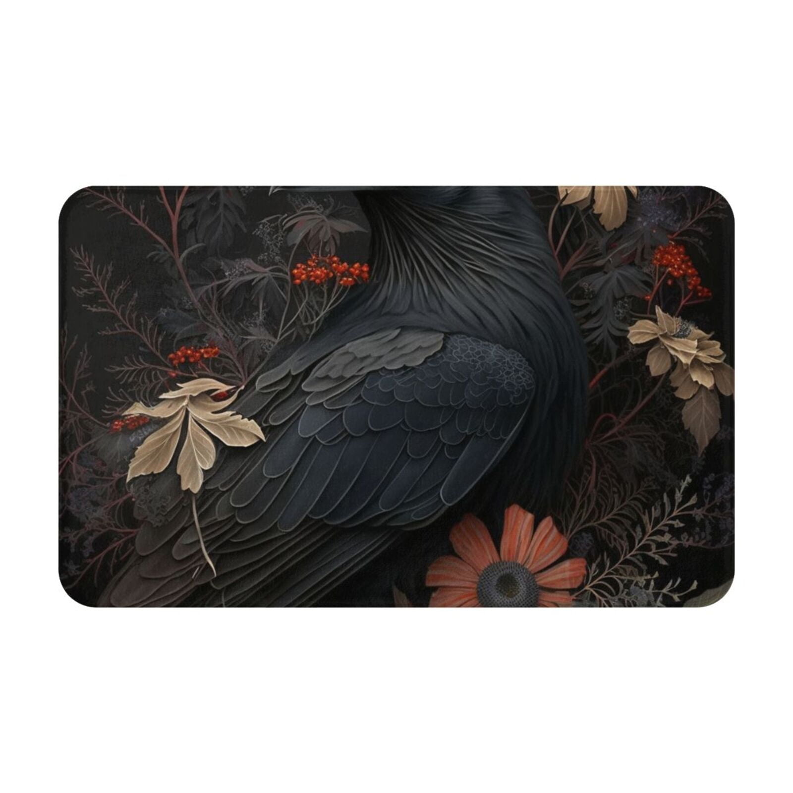 Crow Raven Flowers Gothic Black Front Door Mat Doormat Non Slip Bath ...