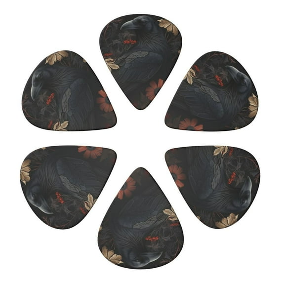 Crow Raven Flowers Gothic Black Guitar Pick 6 Pack for Bass Acoustic ...