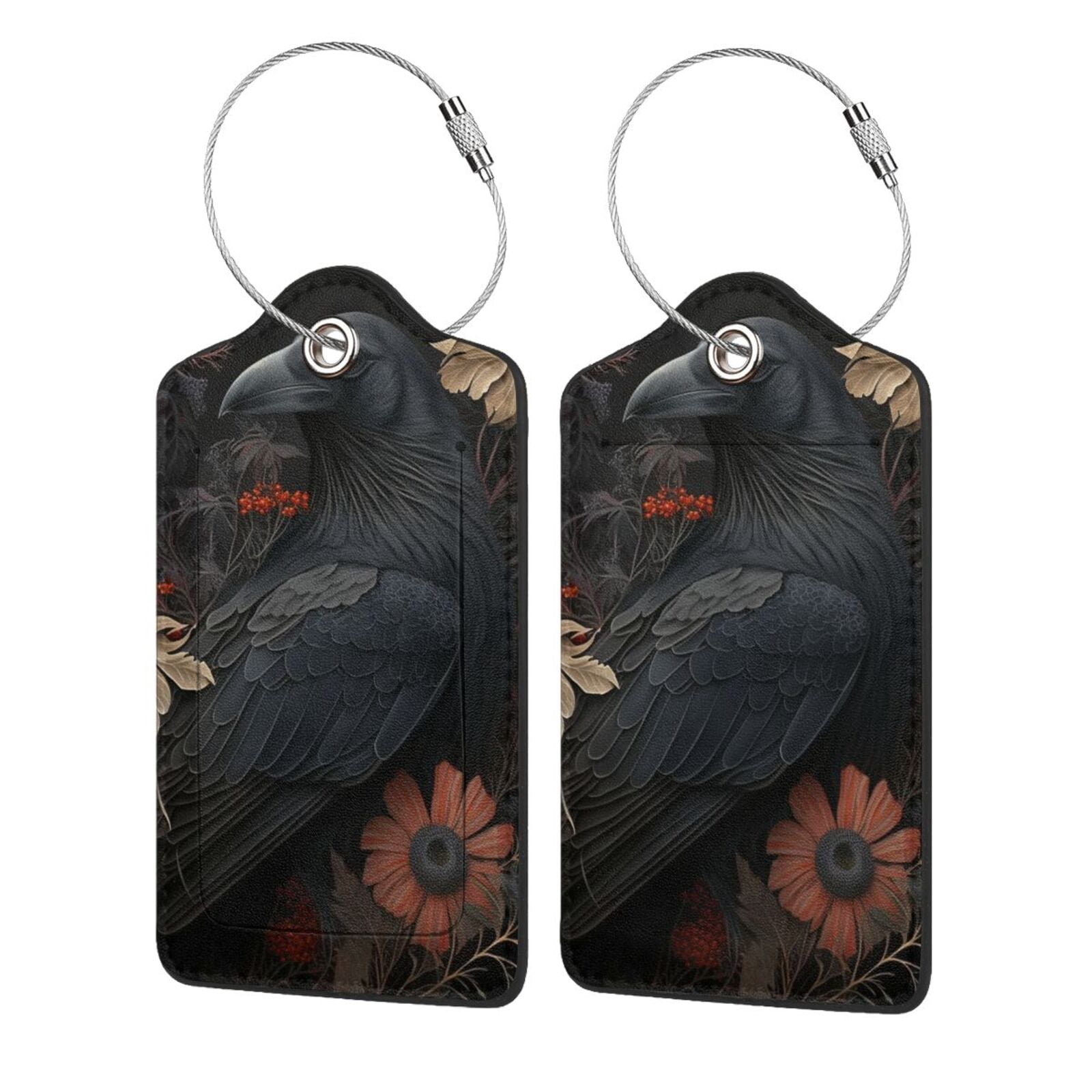 Crow Raven Flowers Gothic Black Luggage Tag for Suitcase 2 Pack Leather ...