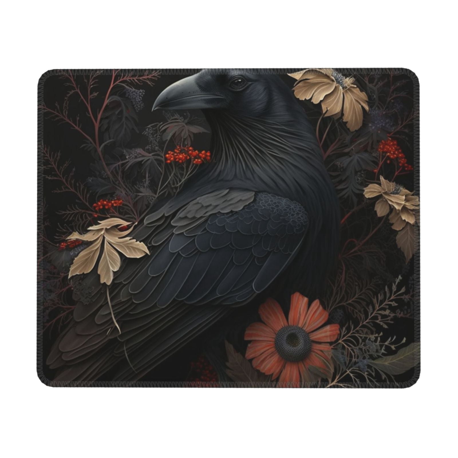 Crow Raven Flowers Gothic Black Mouse Pad Non-Slip Rubber Gaming ...