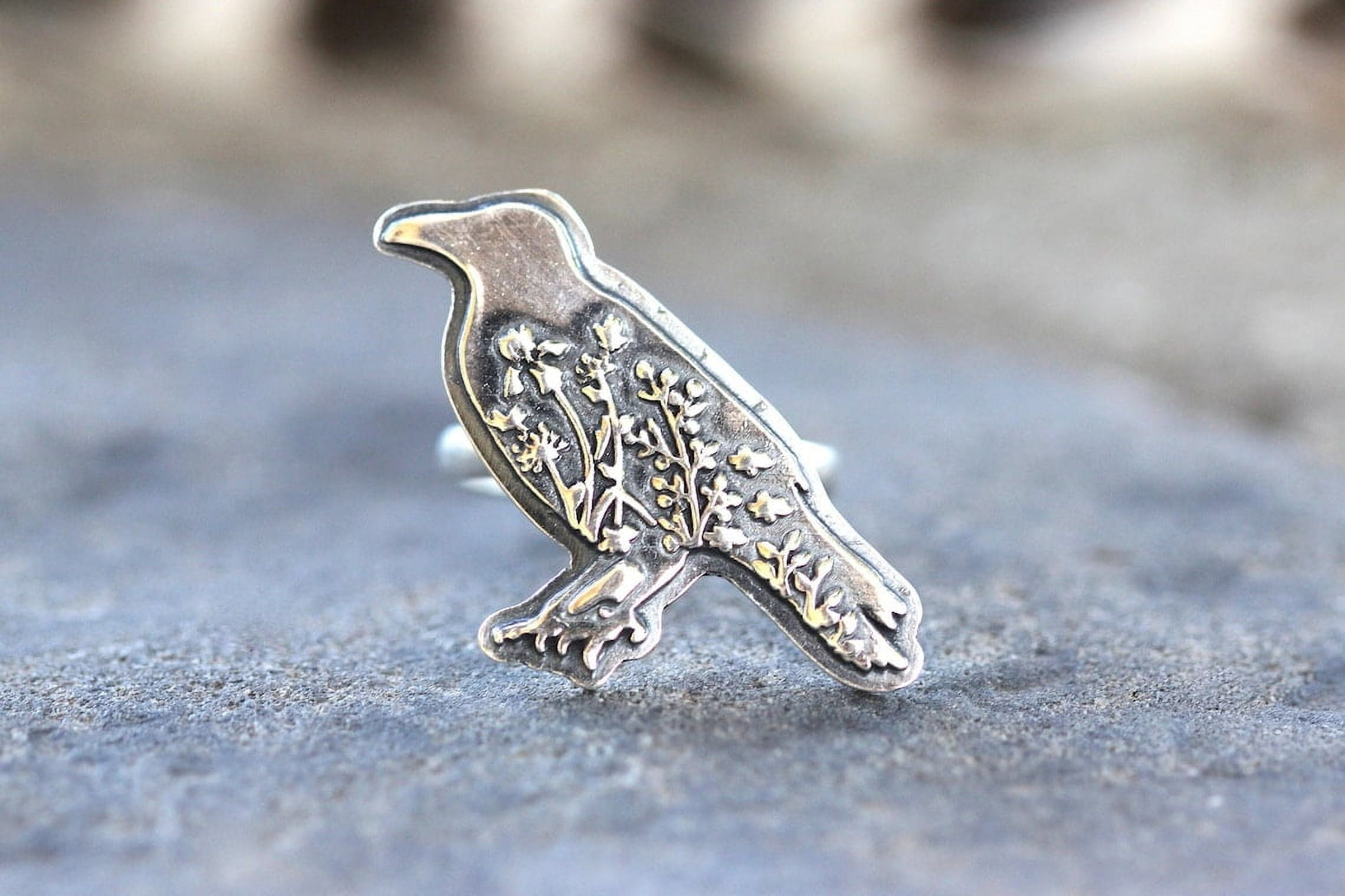 Crow Ring Raven Ring Sterling Silver Raven Jewelry Wildflower Ring Crow Ring Ring Size- 12 ...