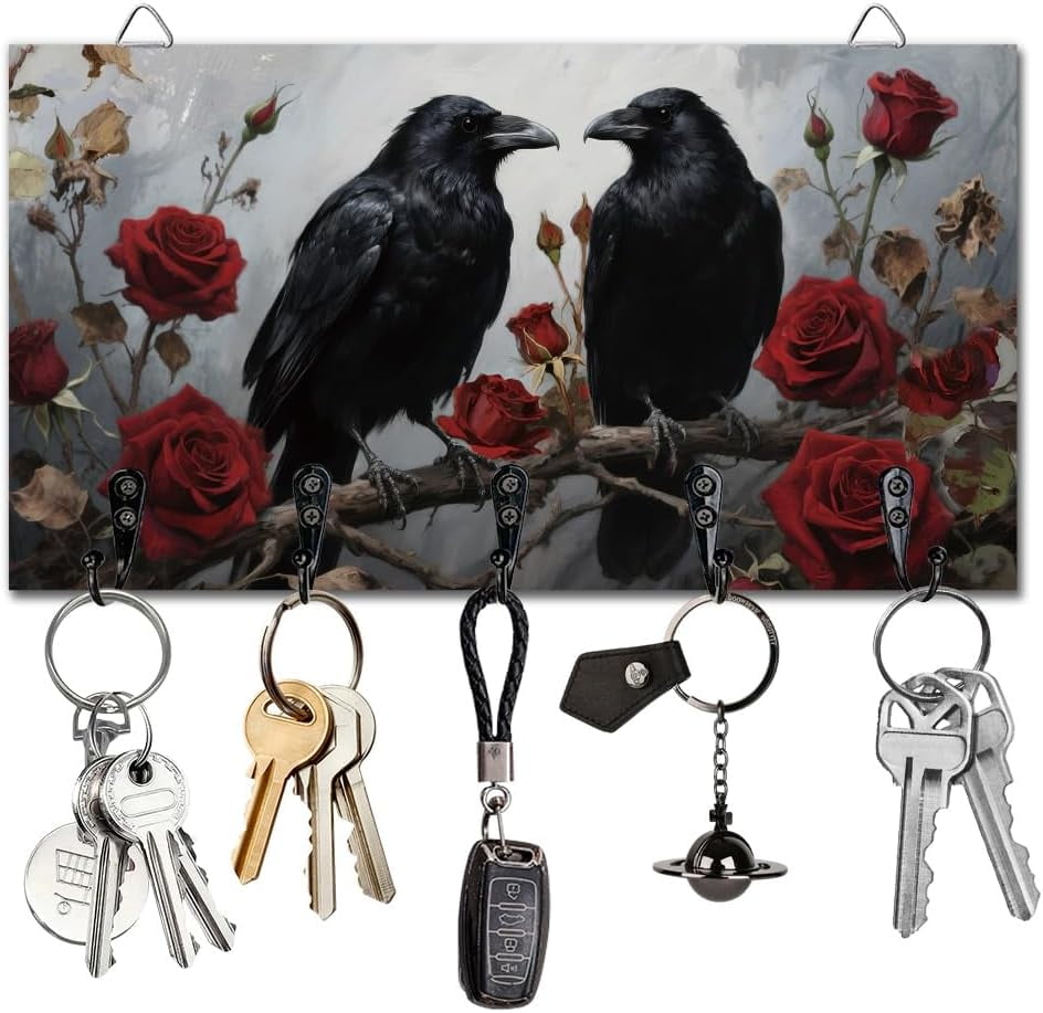 Crow Rose Branch Key Holder Key Hooks Wall Mounted Wooden Key Racks ...