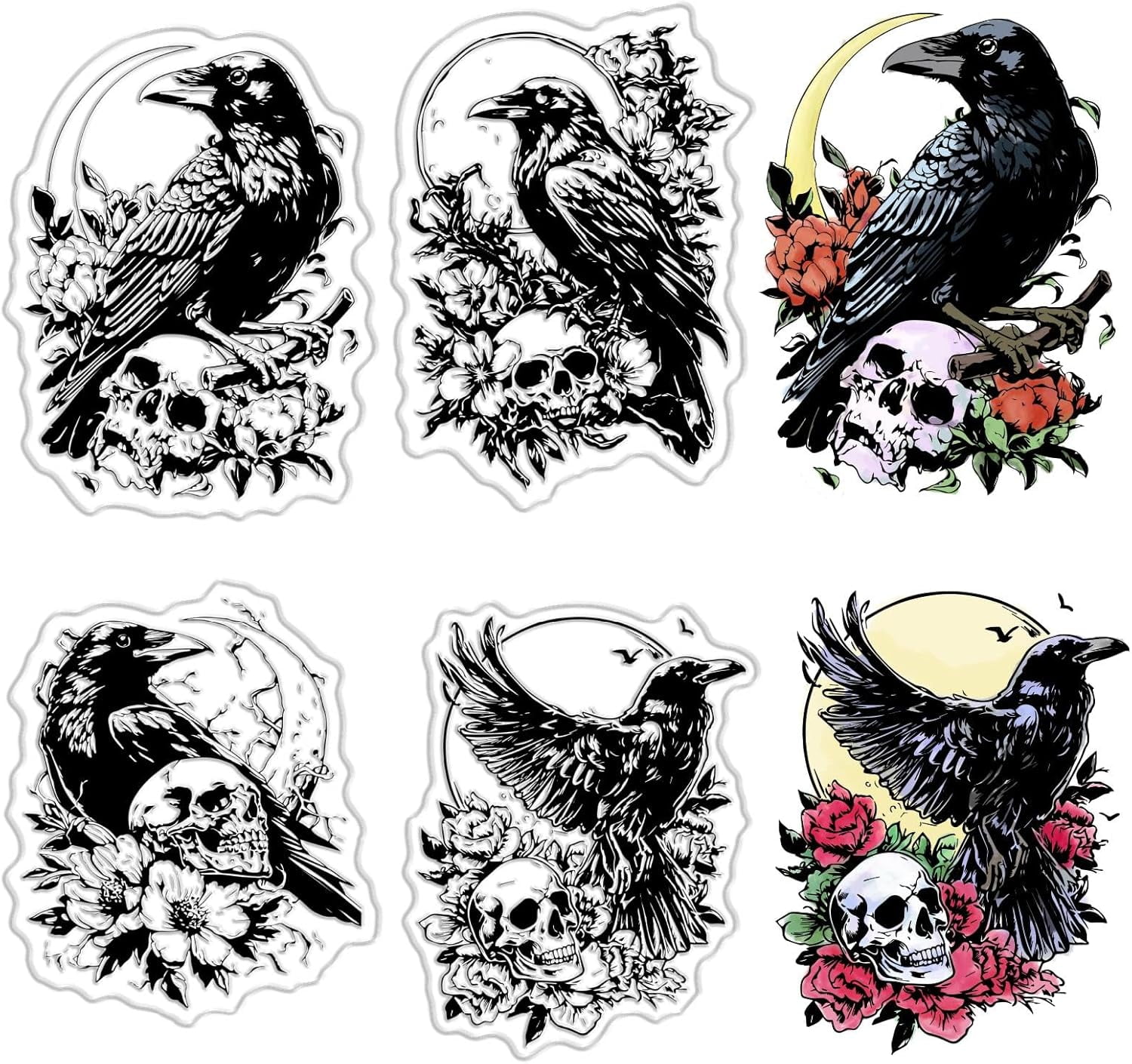 Crow Rubber Stamps Gothic Skull Halloween Silicone Stamp Clear Flower ...