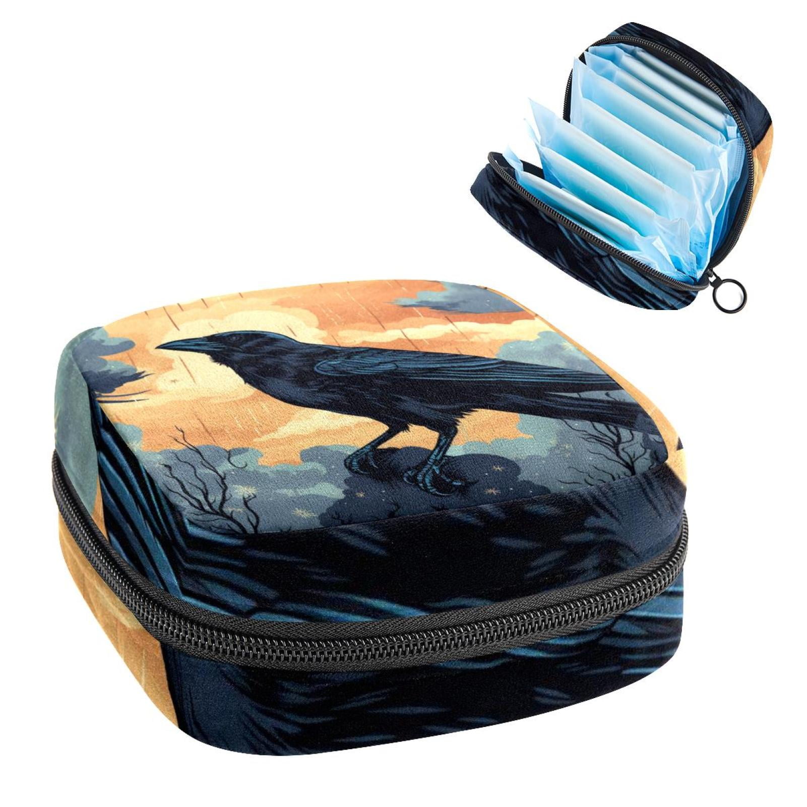 Crow Sanitary Napkin Bag Pouch with Zipper, Period Purse Large Pouch ...