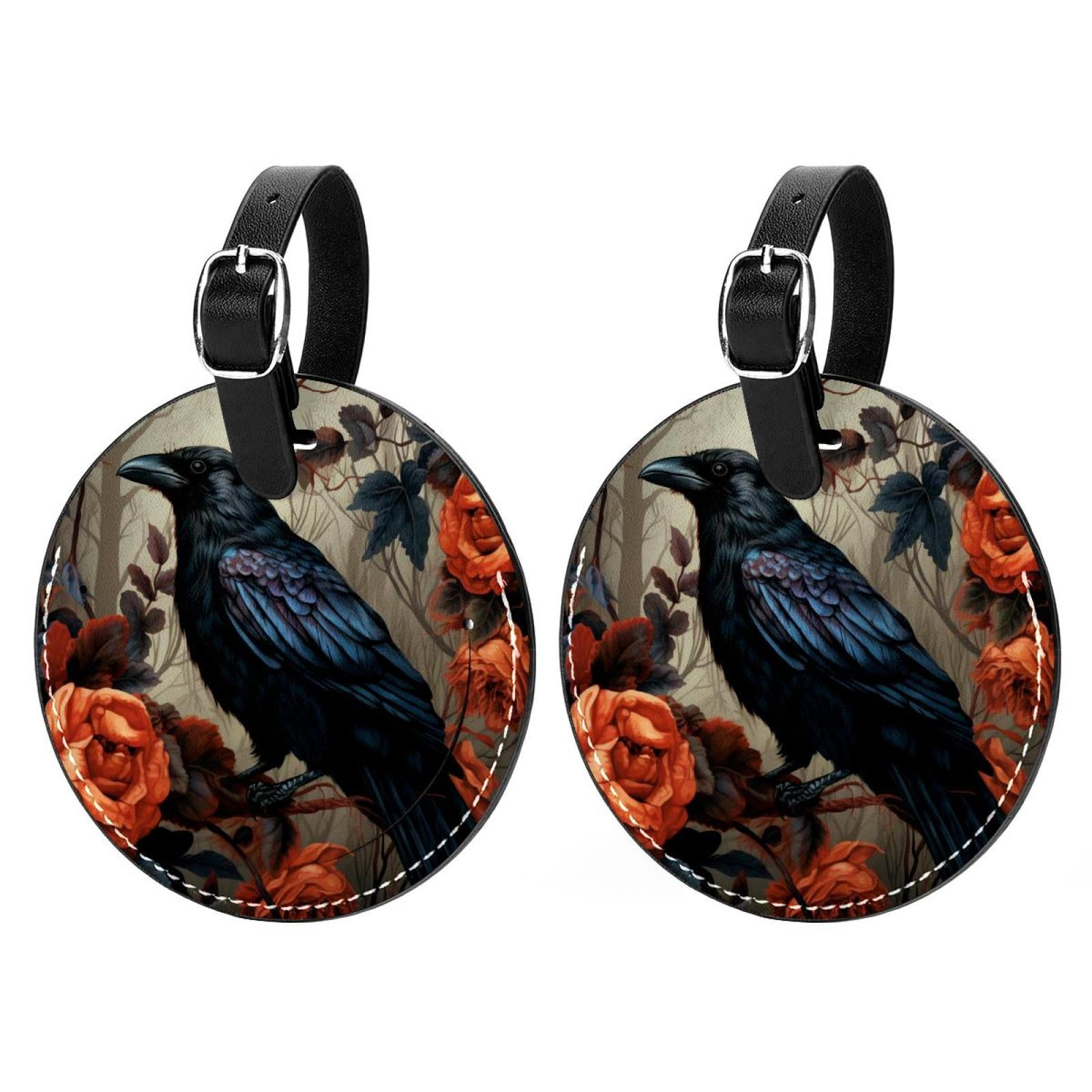 Crow Set of 2pcs PU Leather Round Suitcase Tags with Privacy Cover and ...