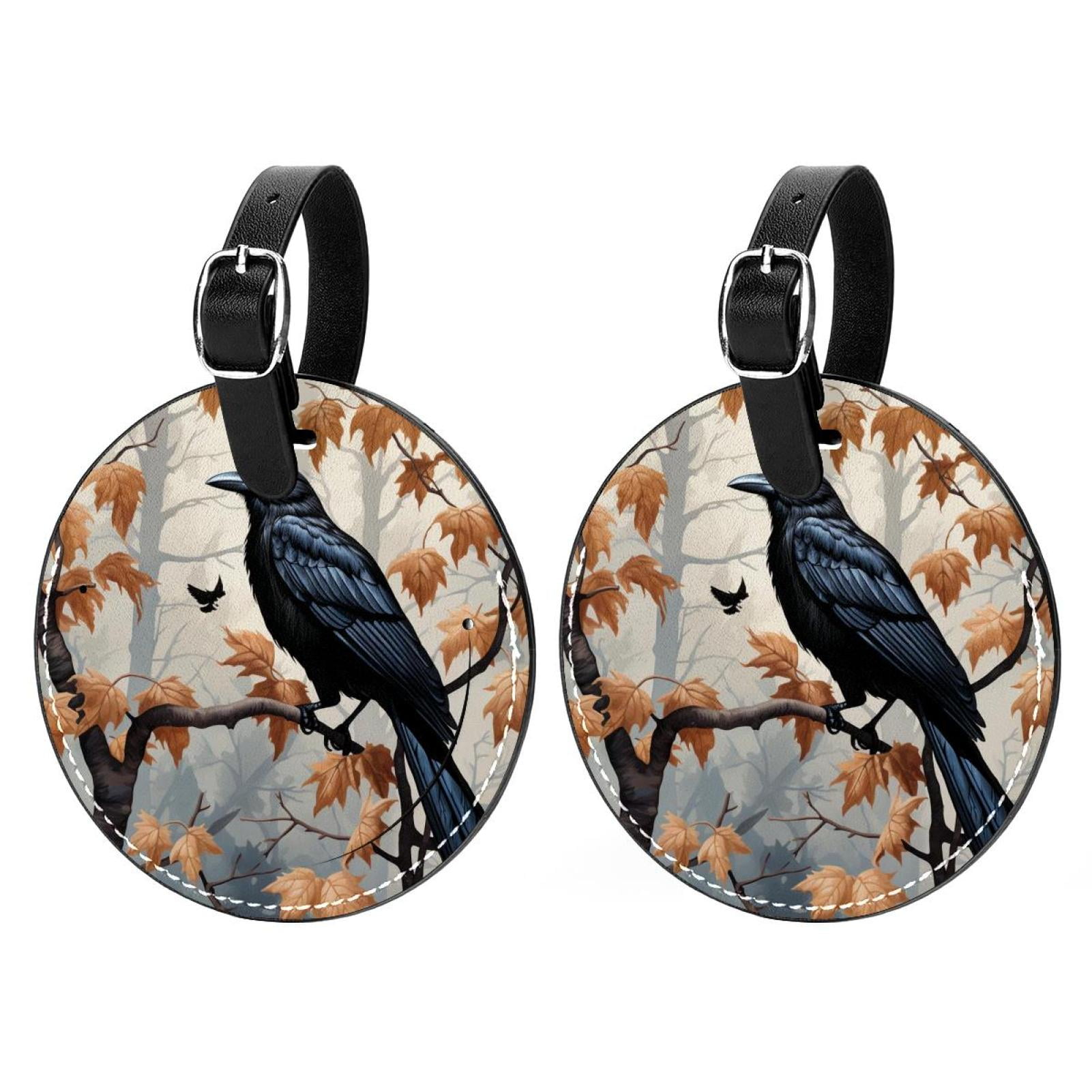 Crow Set of 2pcs PU Leather Round Suitcase Tags with Privacy Cover and ...