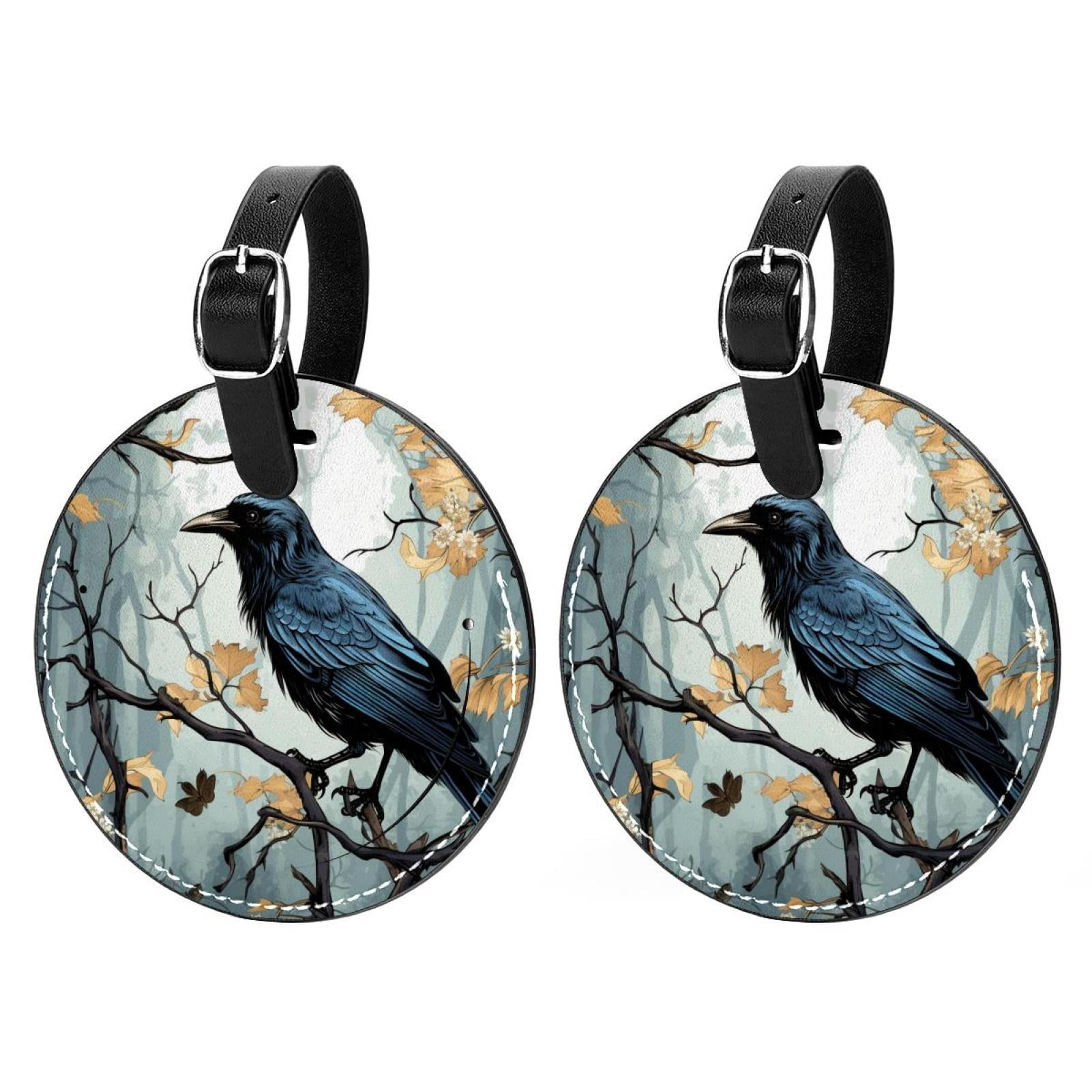 Crow Set of 2pcs PU Leather Round Suitcase Tags with Privacy Cover and ...