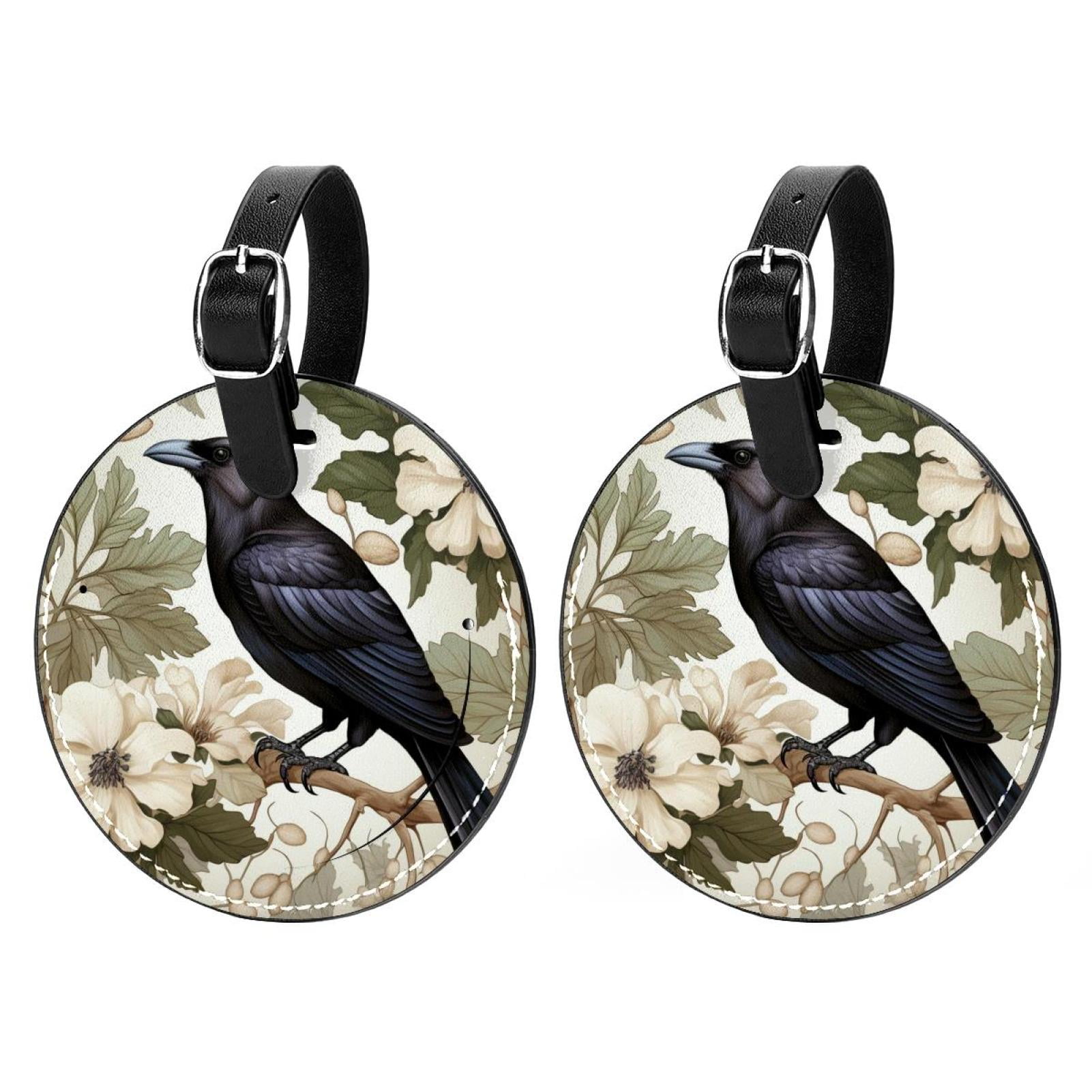 Crow Set of 2pcs PU Leather Round Suitcase Tags with Privacy Cover and ...